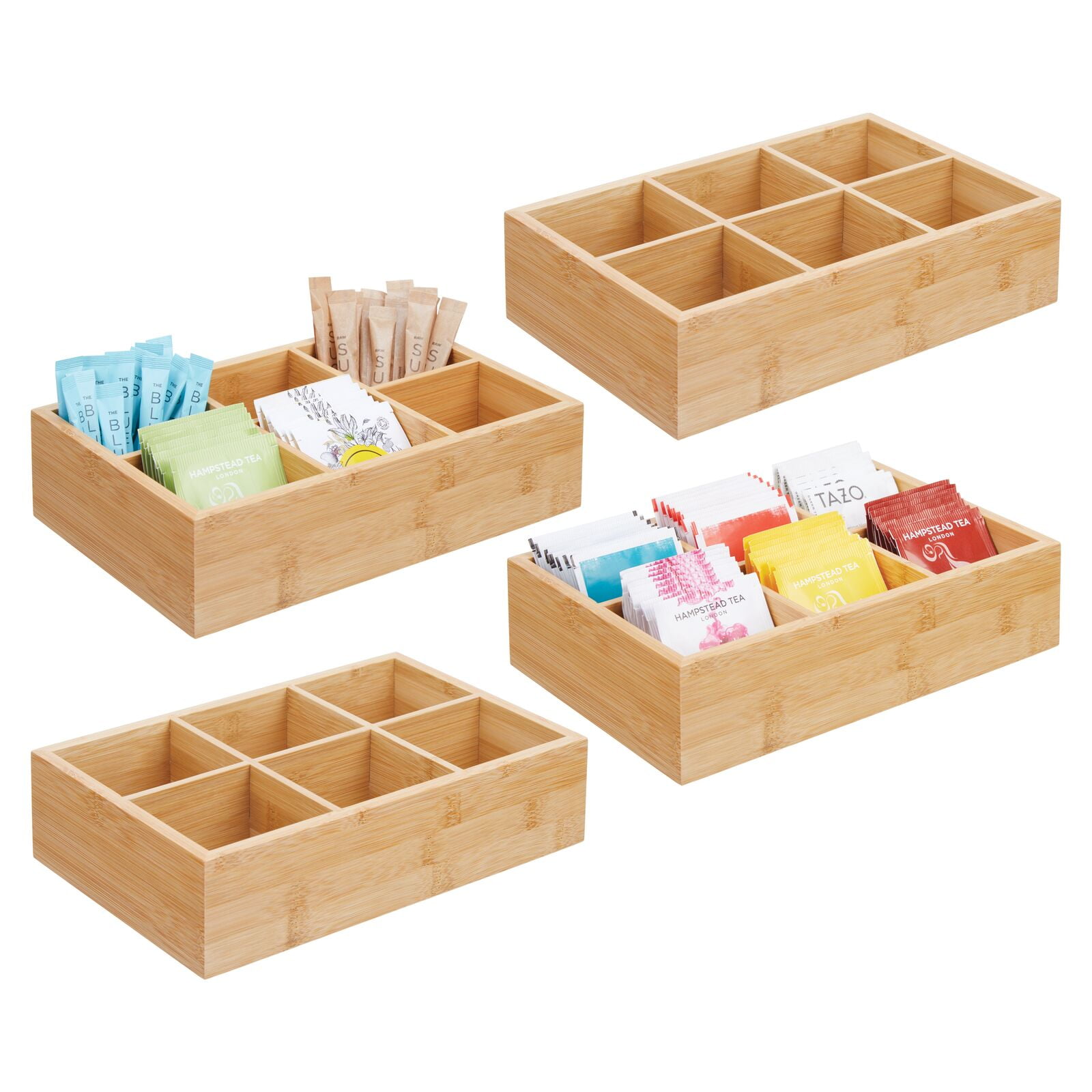 mDesign Bamboo Tea, Snack, or Food Storage Organizer Box, 4 Pack ...