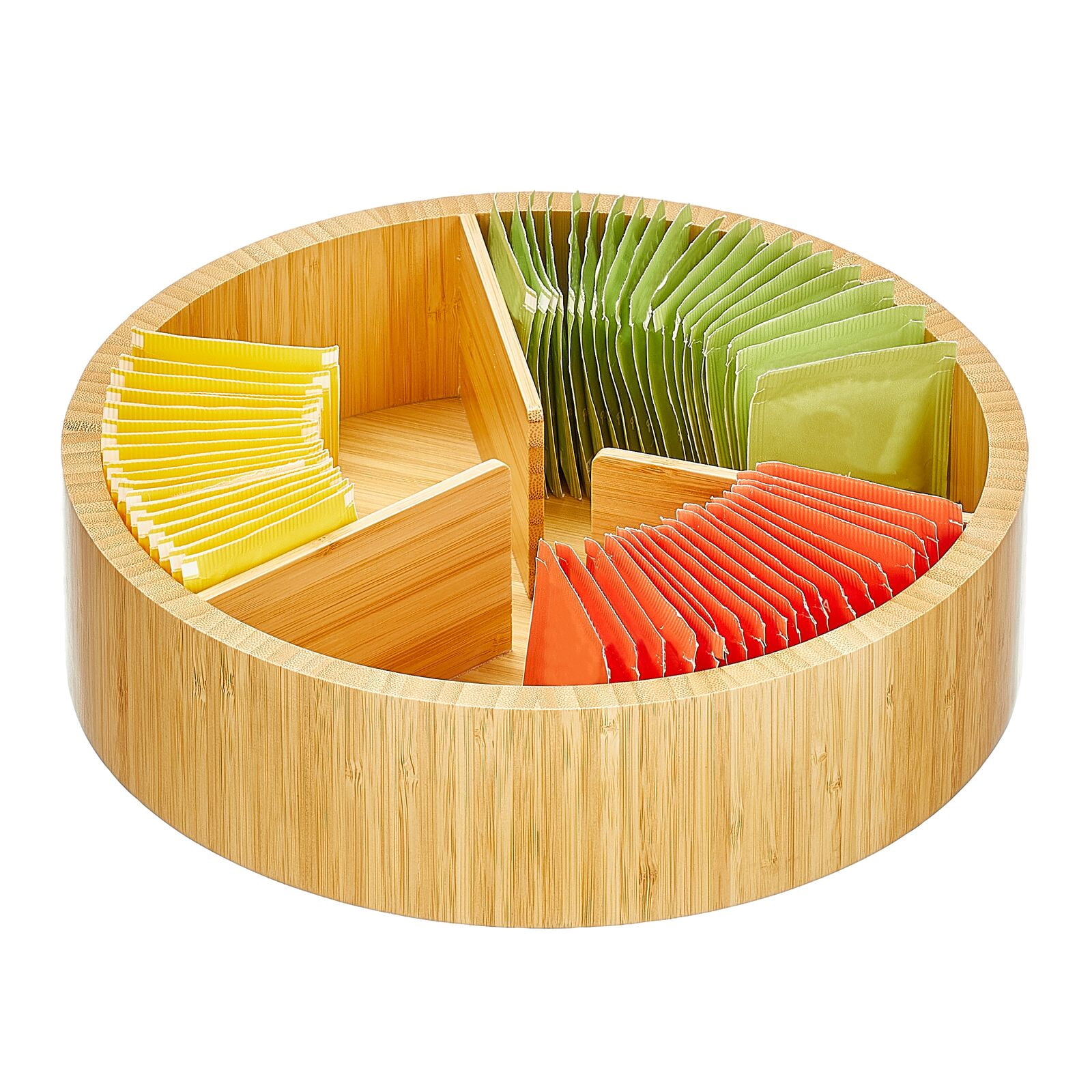 mDesign Bamboo Wood Lazy Susan Spinner Rotating Organizer for Kitchen ...