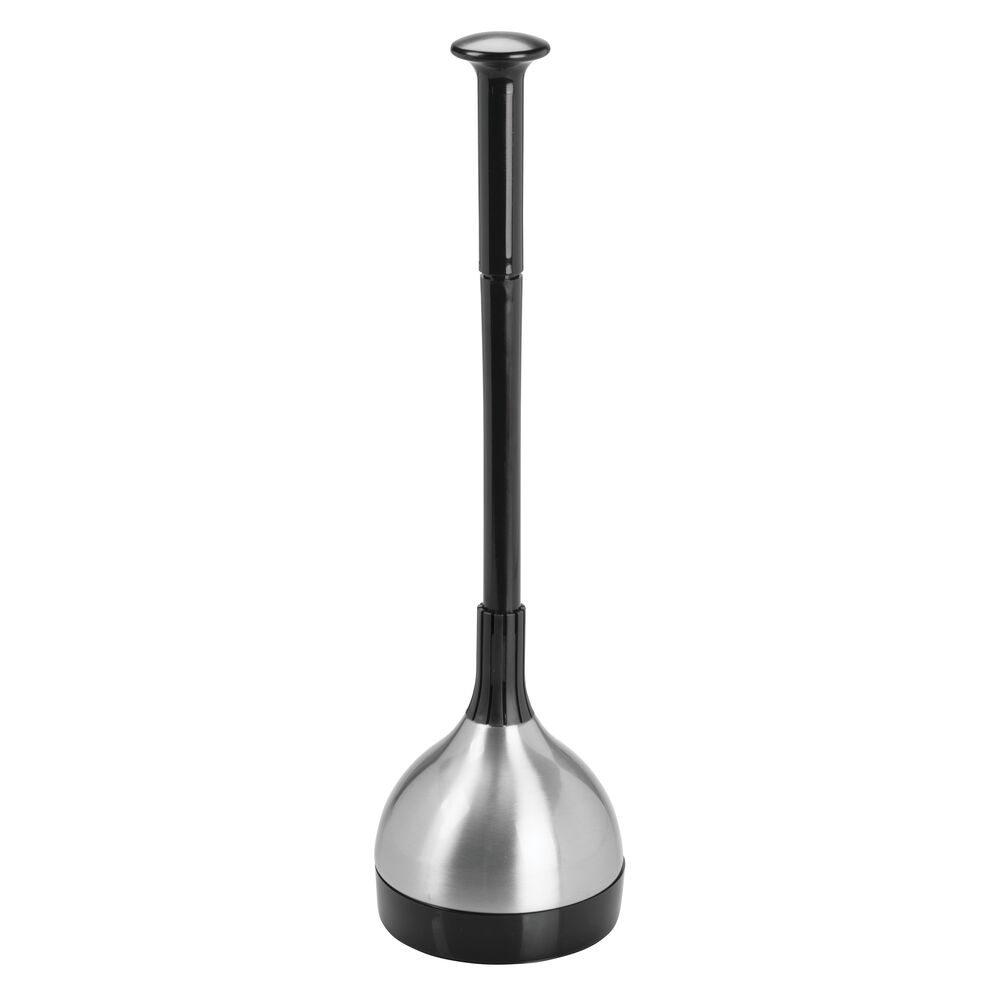 mDesign Bathroom Toilet Bowl Plunger and Cover - Black/Brushed ...