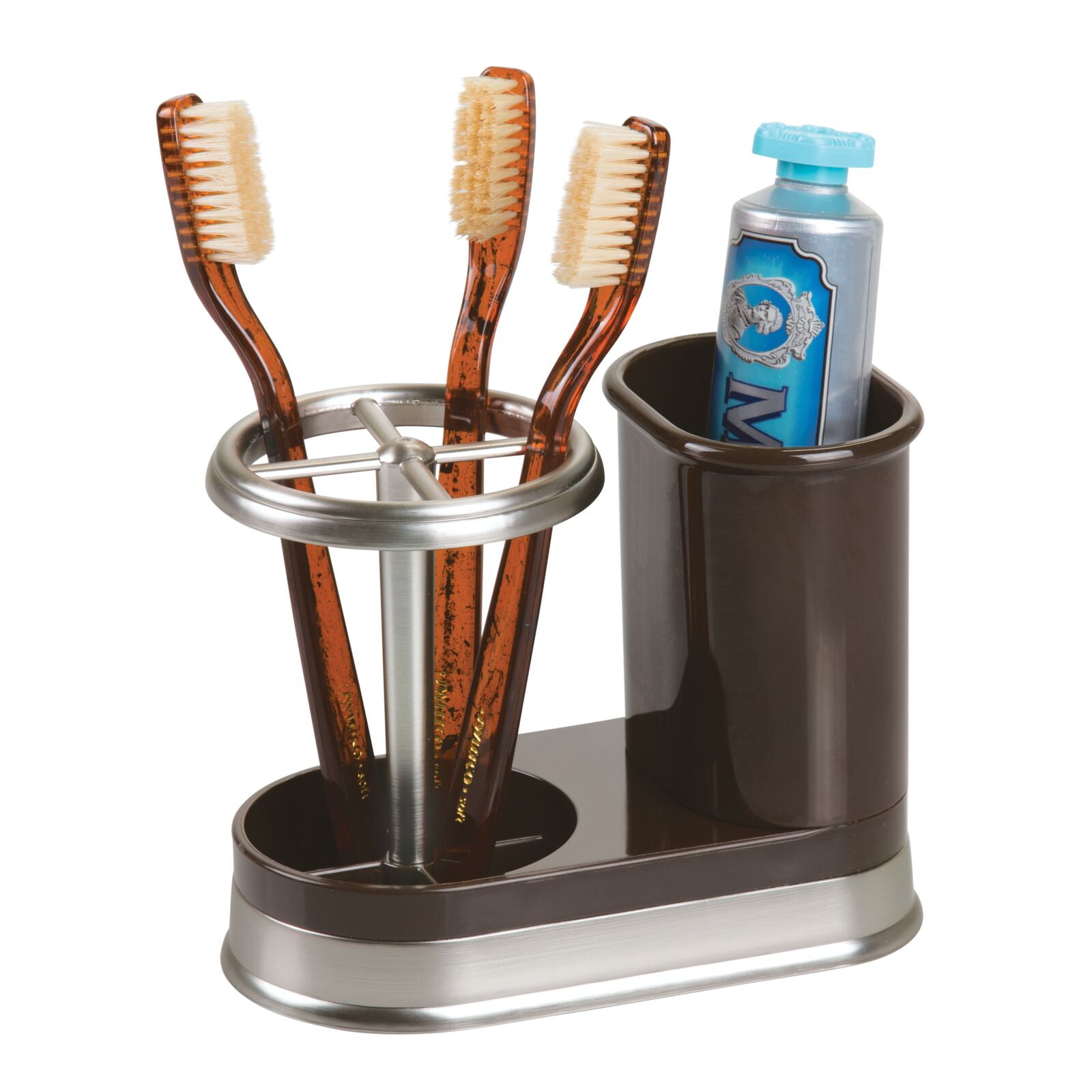 mDesign Plastic Toothbrush Holder with Toothpaste Cup - Bathroom Dental ...