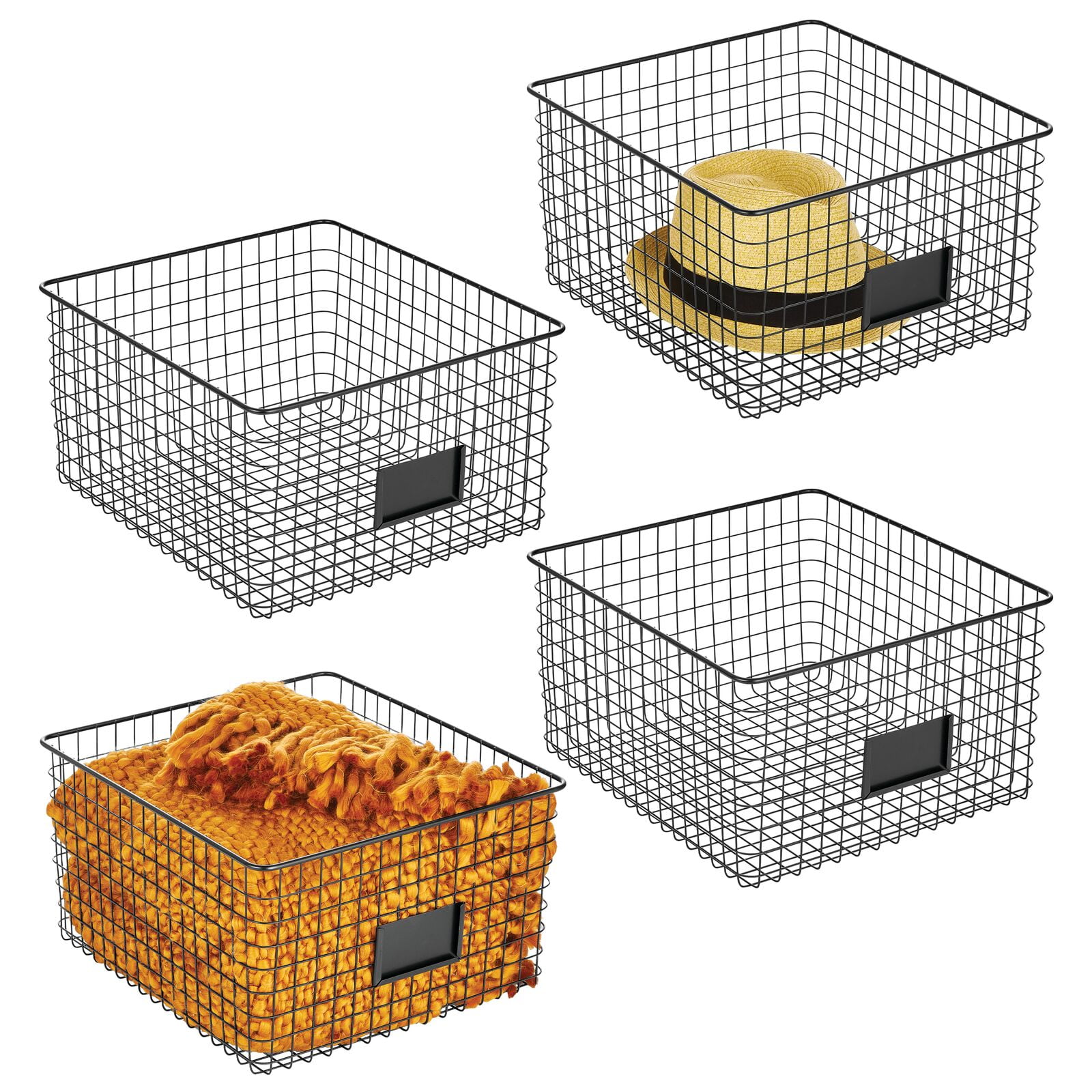 mDesign Bedroom Closet Storage Organizer Basket, Label Slot, 4 Pack ...