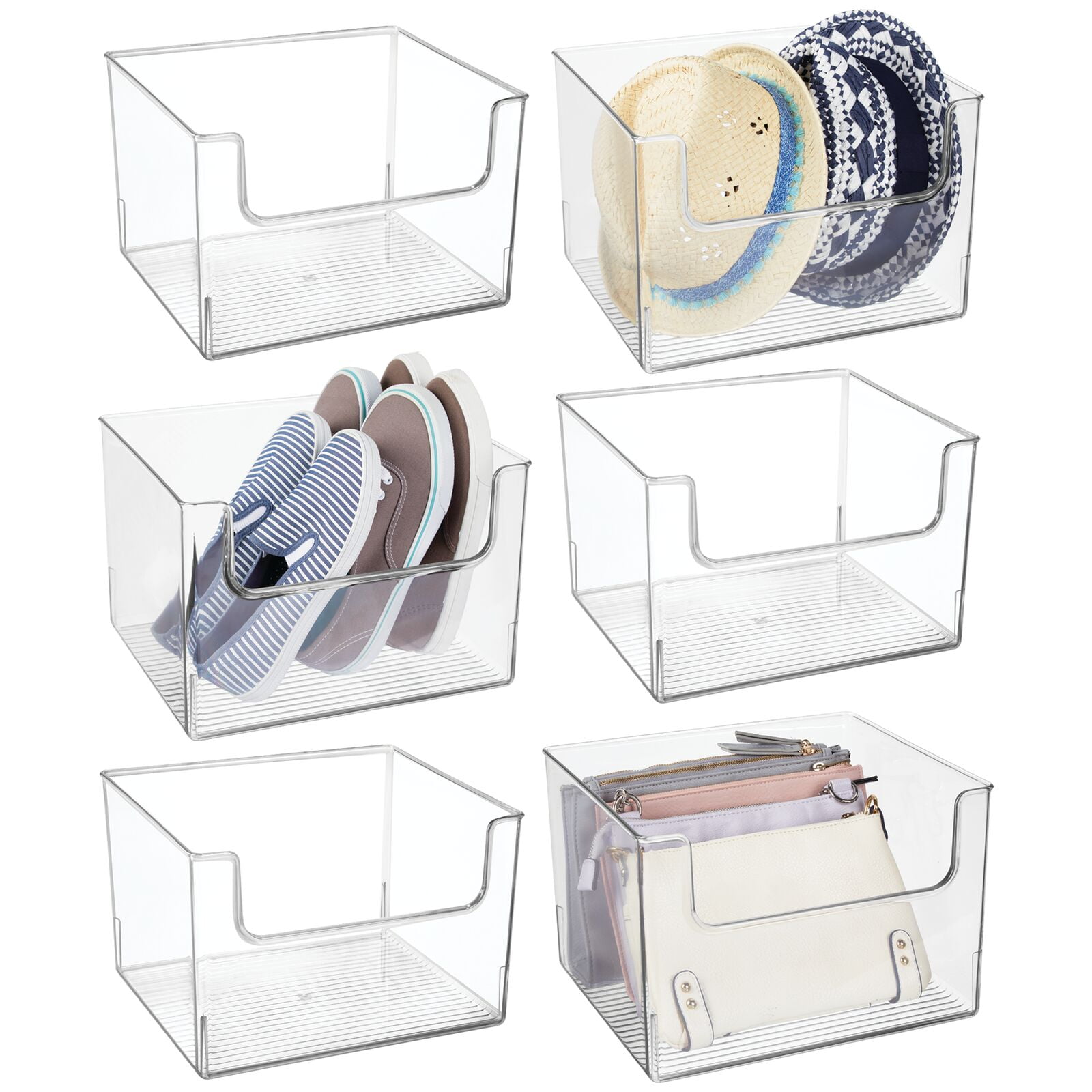 mDesign Closet Plastic Storage Organizer Bin with Open Dip Front, 6 ...