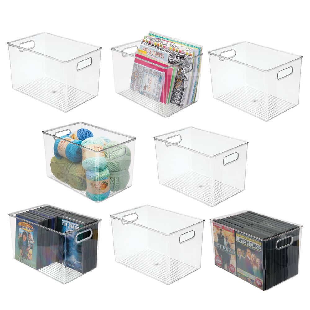 mDesign Deep Plastic Home Storage Organizer Bin, Built-In Handles, 8 ...