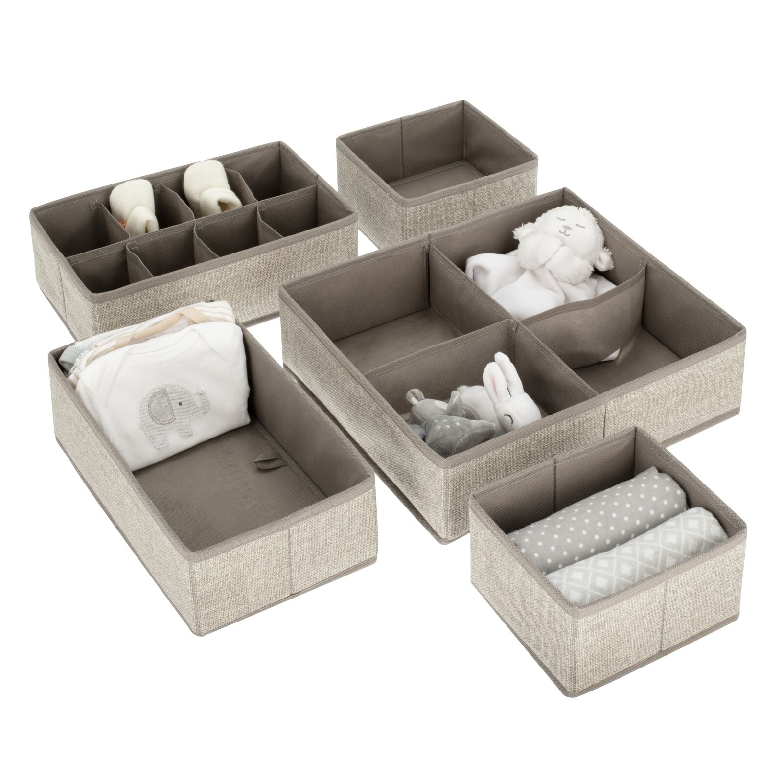mDesign Fabric Drawer/Closet Divided Organizer Bins, Set of 5, Linen ...