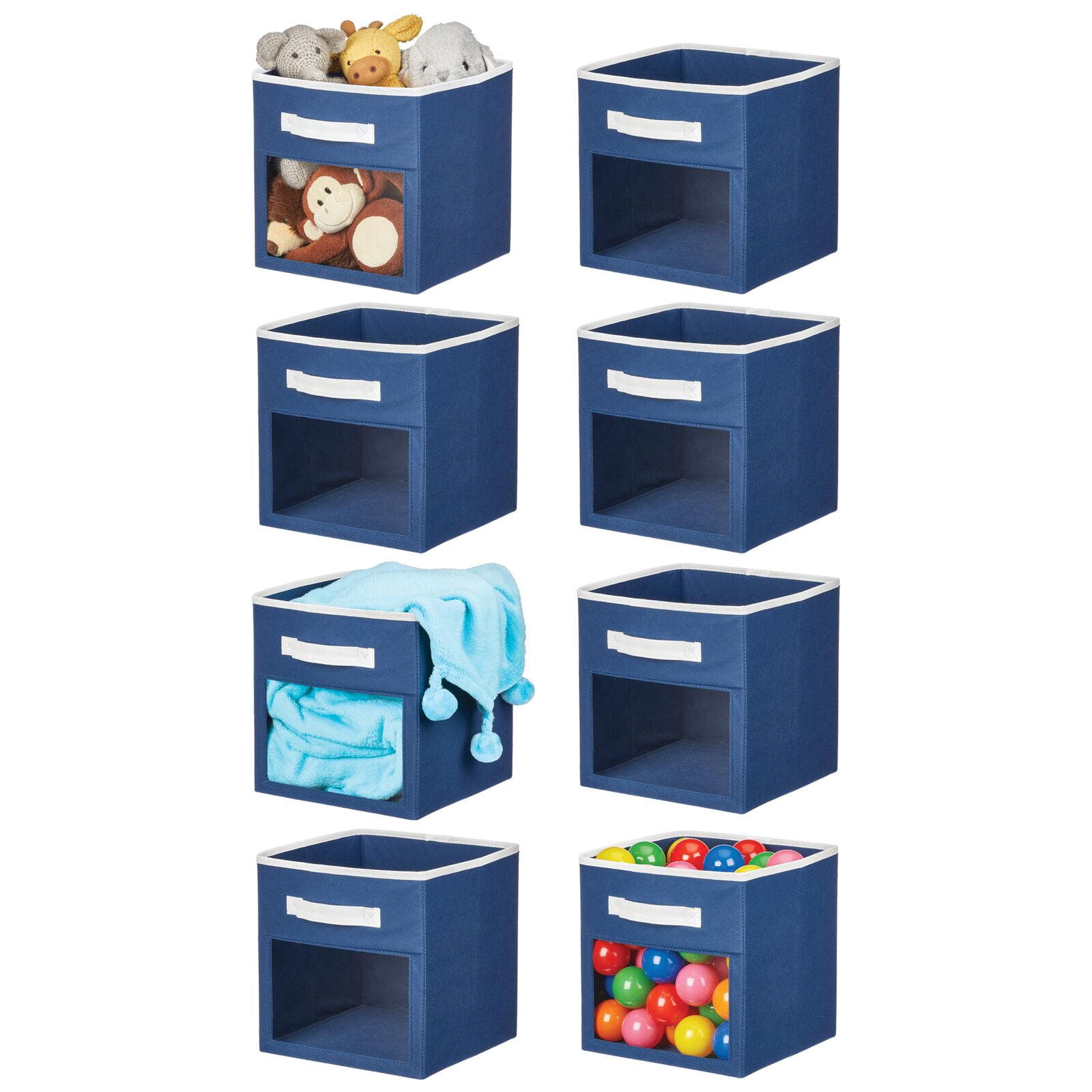 mDesign Fabric Nursery Cube with Front Window/Handle, 8 Pack, Navy Blue ...