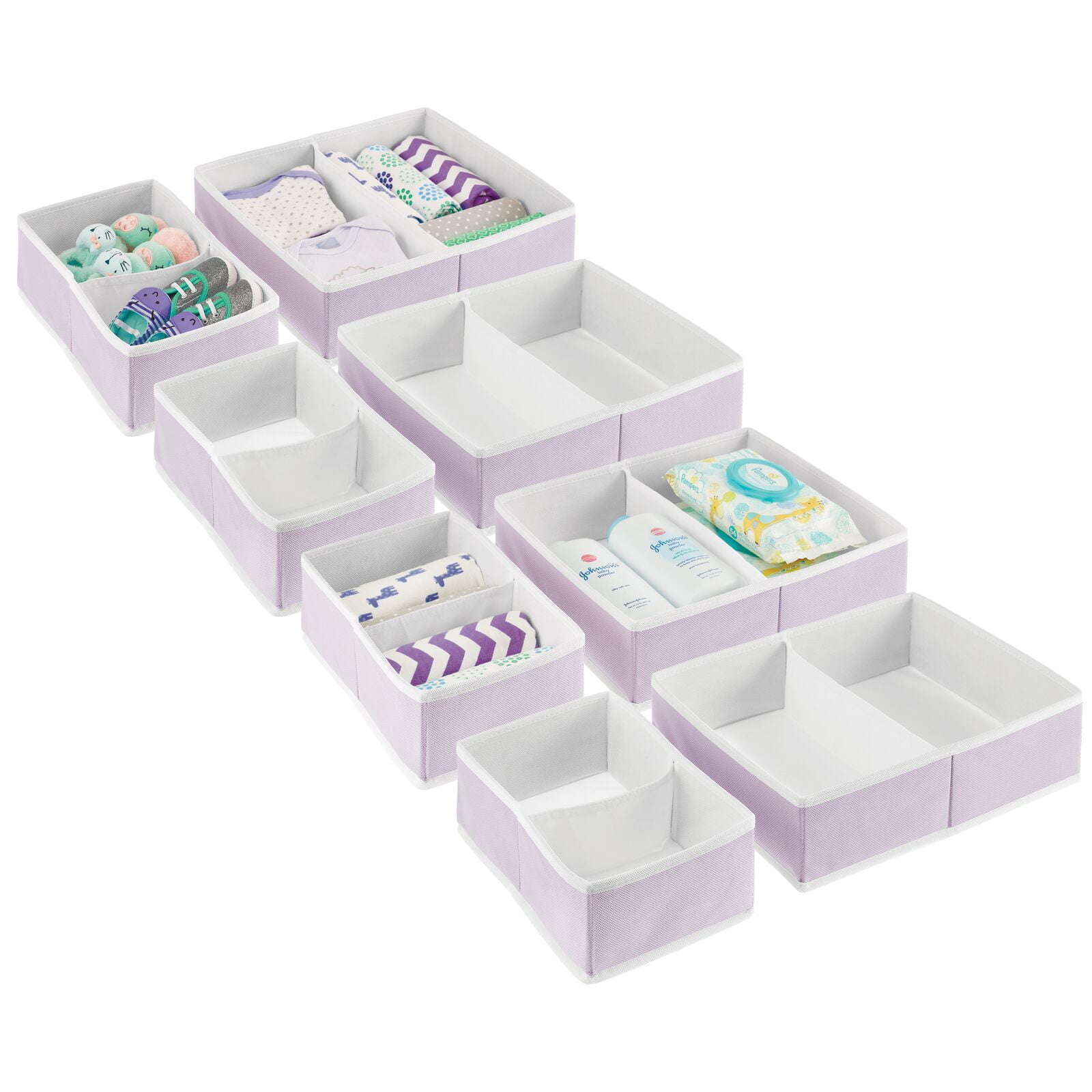 mDesign Fabric Nursery Divided Drawer Organizer Bin, 4 Pack, Light ...