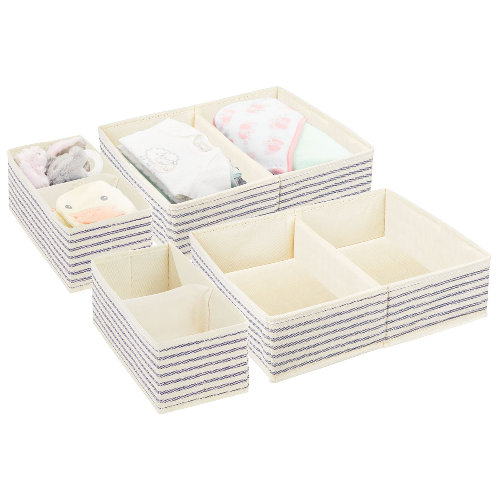 mDesign Fabric Nursery Divided Drawer Storage Bin, 2 Pack, Natural/Blue ...