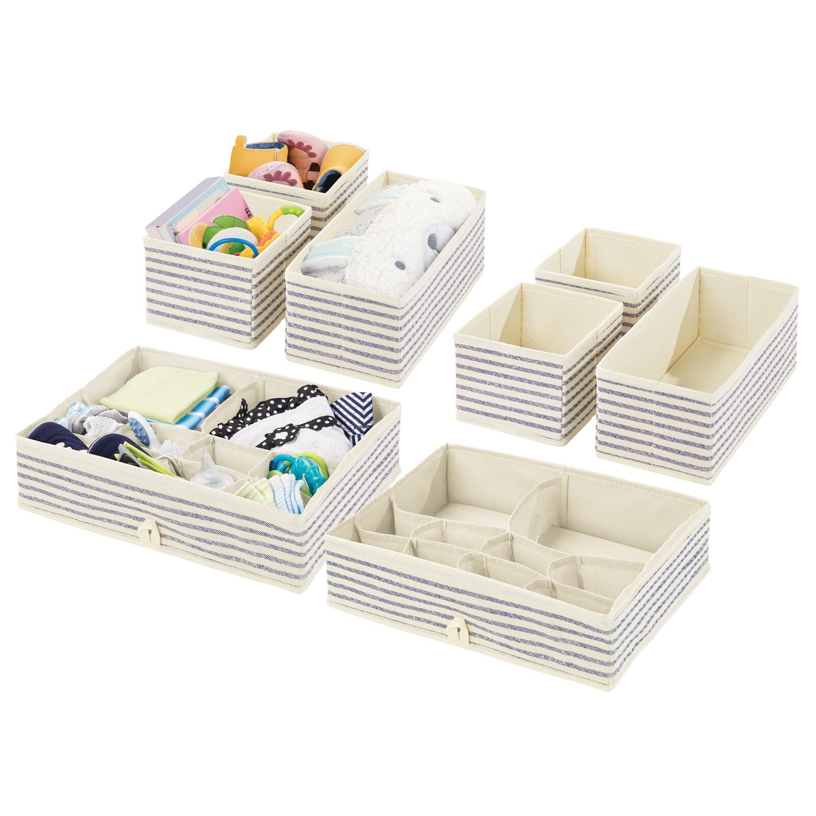 mDesign Fabric Nursery Divided Drawer Storage Bin, 2 Pack, Natural/Blue ...