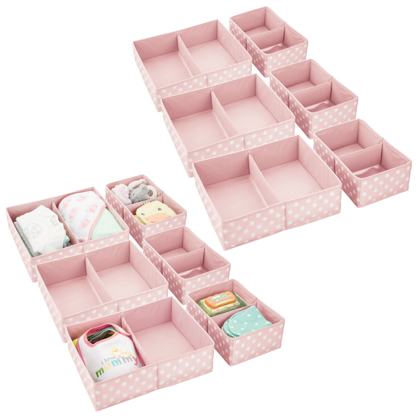 mDesign Fabric Nursery Divided Drawer Storage Bin, 6 Pack, Pink/White ...
