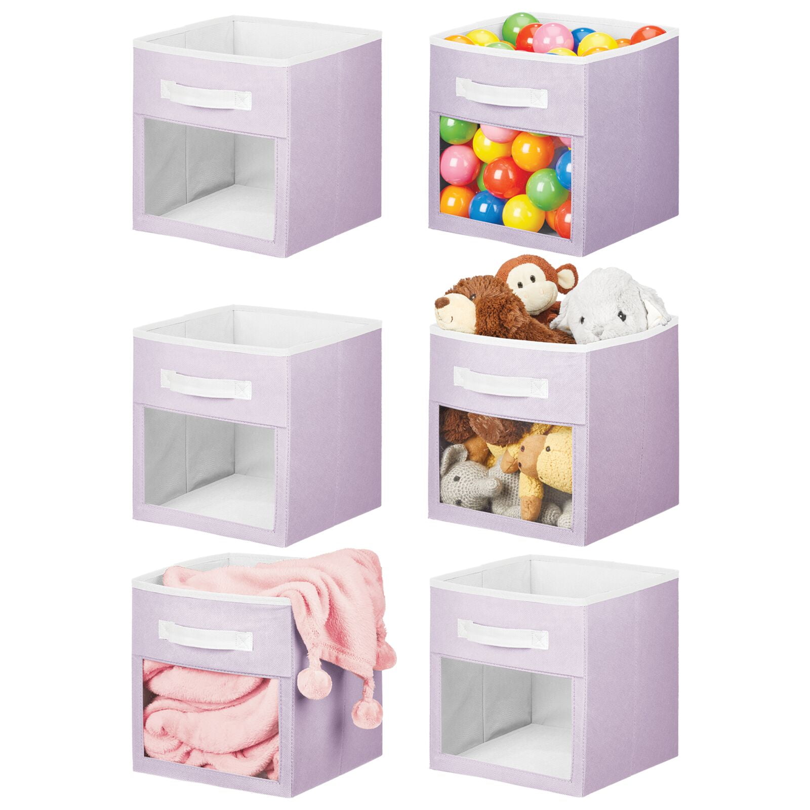 mDesign Fabric Nursery Storage Cube with Front Window, 6 Pack - Lt ...