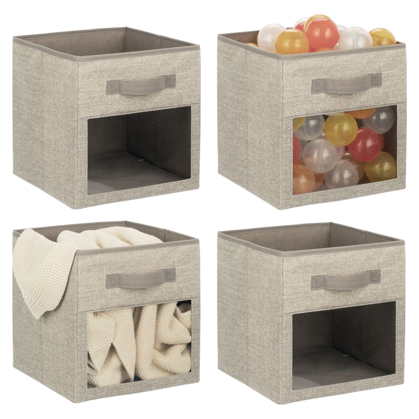 mDesign Fabric Nursery Storage Cube with Front Window/Handle, 4 Pack ...