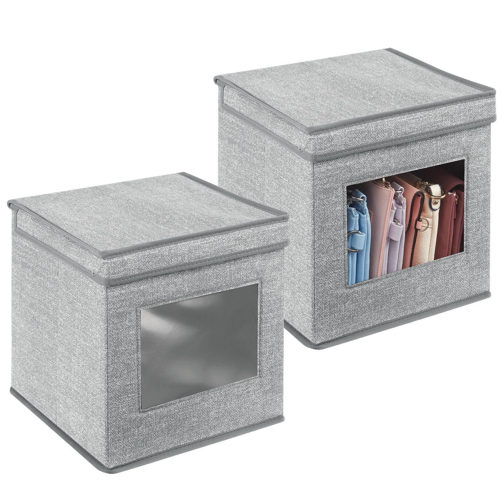 mDesign Fabric Stackable Cube Storage Organizer Box, 2 Pack, Gray ...