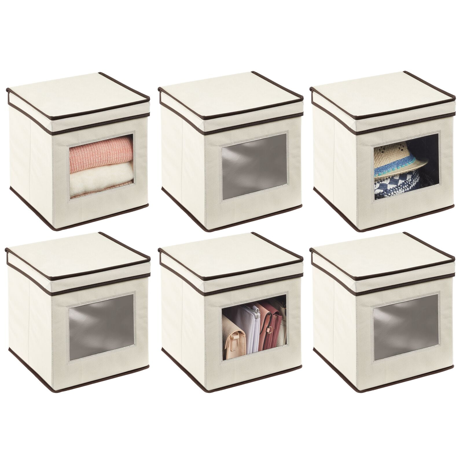 mDesign Fabric Stackable Cube Storage Organizer Box, 6 Pack, Cream/Dark ...