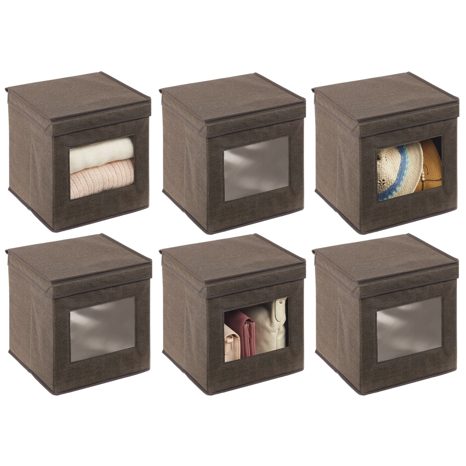 mDesign Fabric Stackable Cube Storage Organizer Box, 6 Pack, Espresso ...