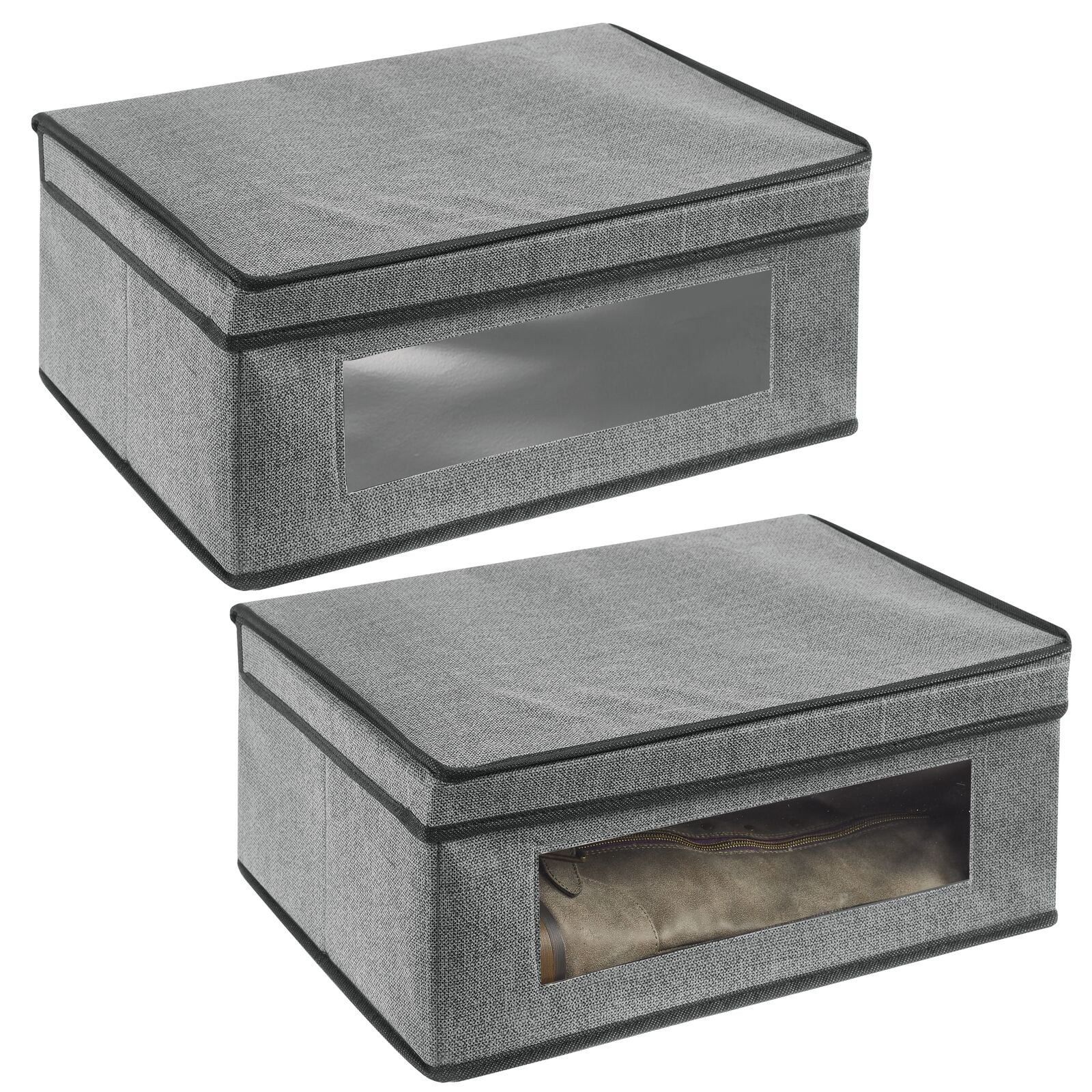 mDesign Fabric Stackable Slim Storage Organizer Box, 2 Pack, Charcoal ...