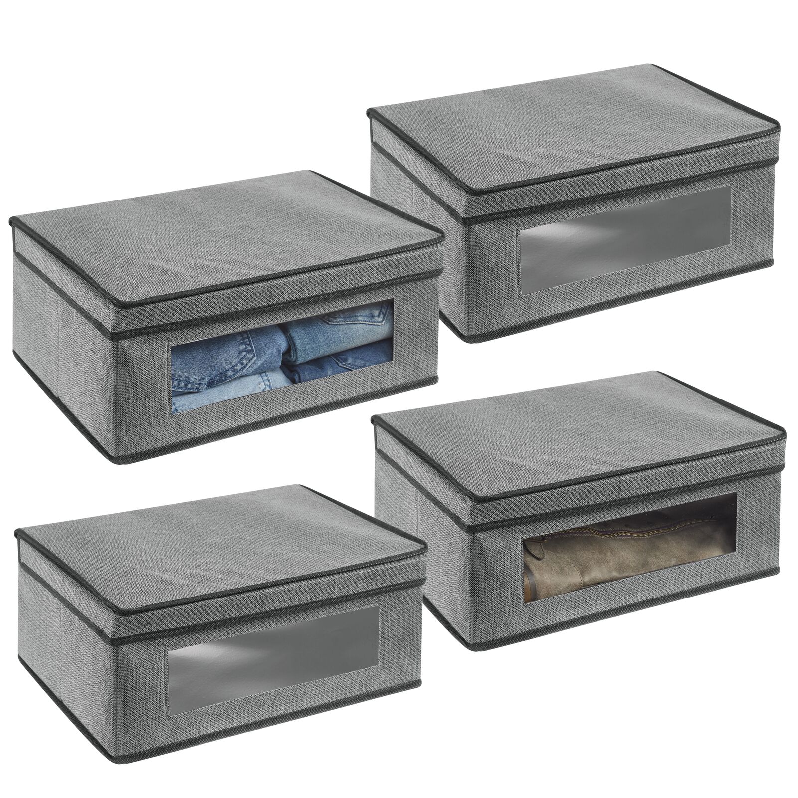 mDesign Fabric Storage Organizer Box, Stackable, Clear Window, 4 Pack ...