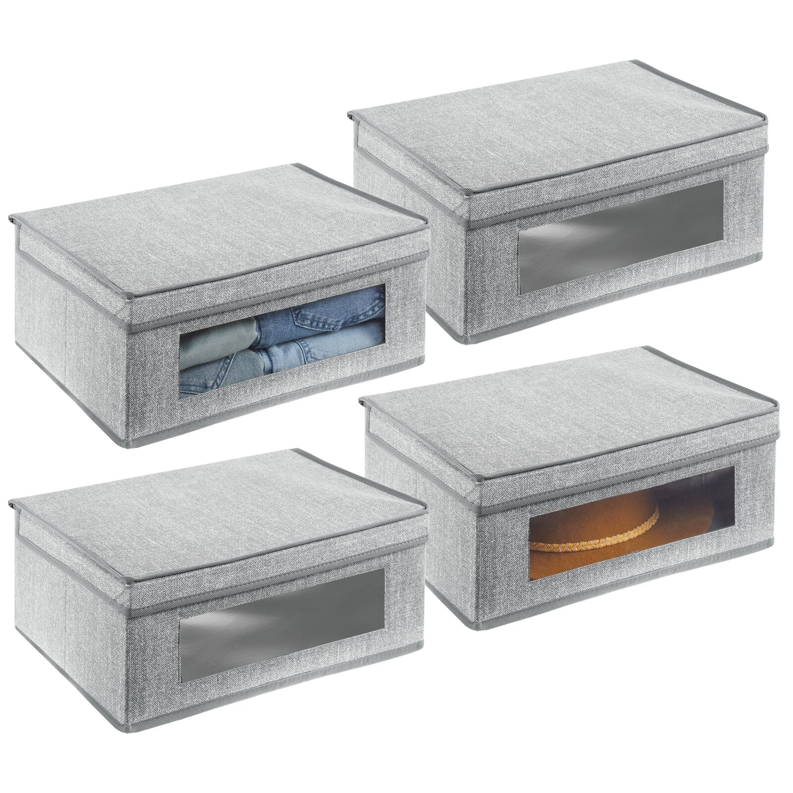 mDesign Fabric Stackable Slim Storage Organizer Box, 4 Pack - Gray ...