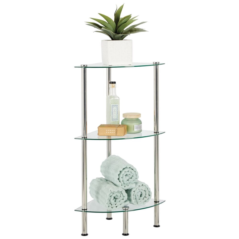 mDesign Glass Corner 3-Tier Tower Cabinet Organizer Shelves - Chrome ...