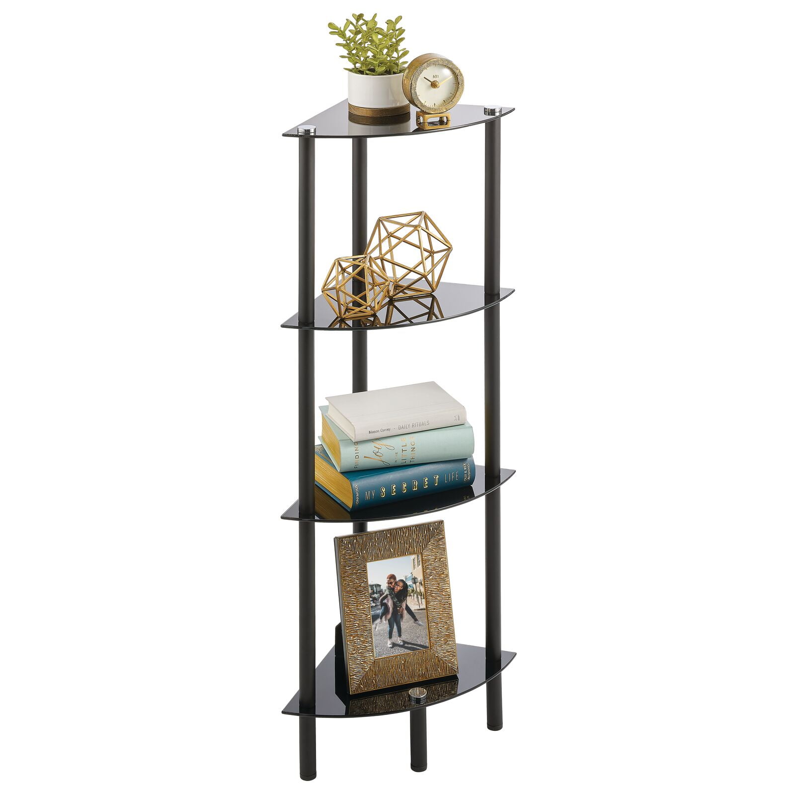 mDesign Glass Corner 4-Tier Storage Organizer Tower Cabinet - Black ...