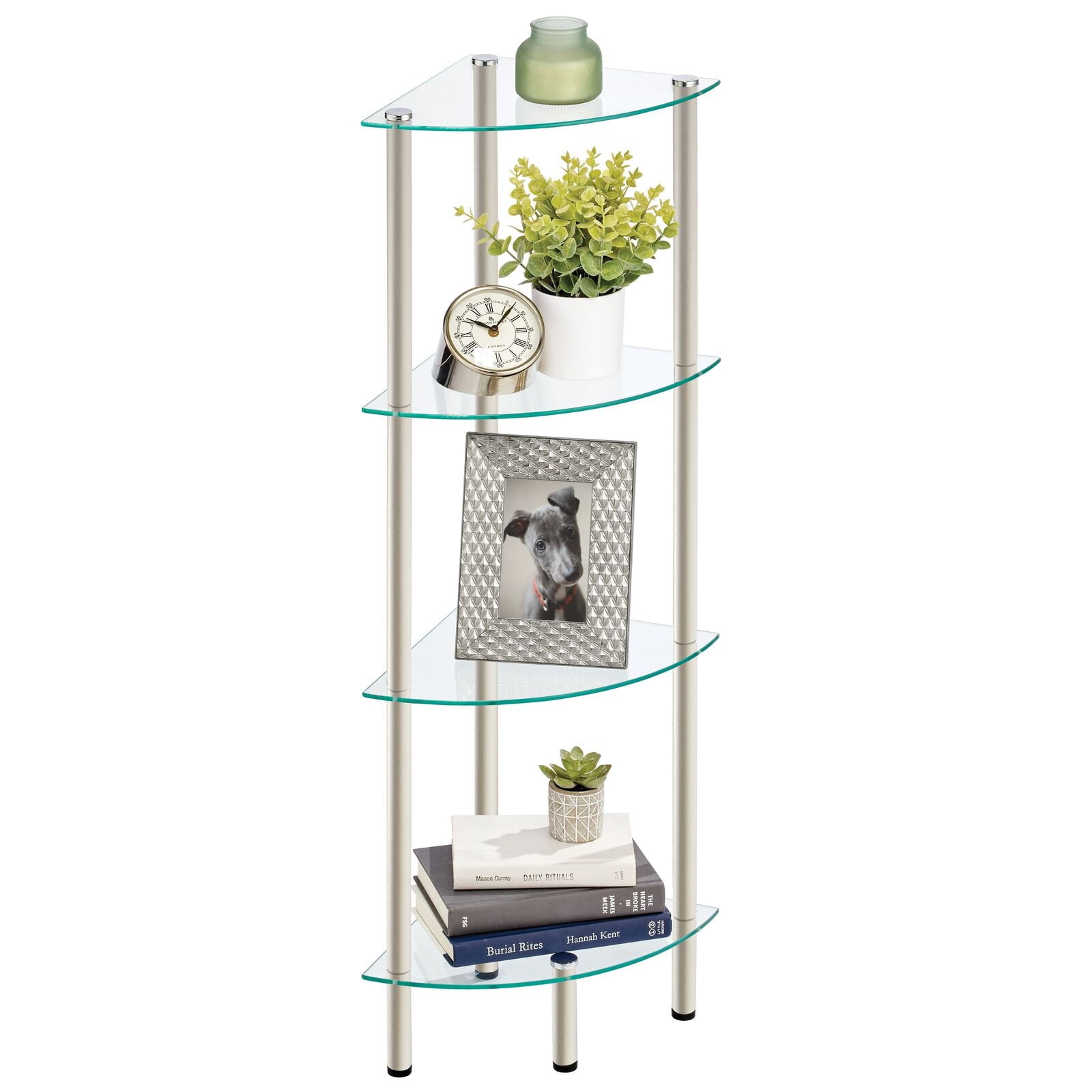 mDesign Glass Corner 4-Tier Storage Organizer Tower Cabinet - Satin ...