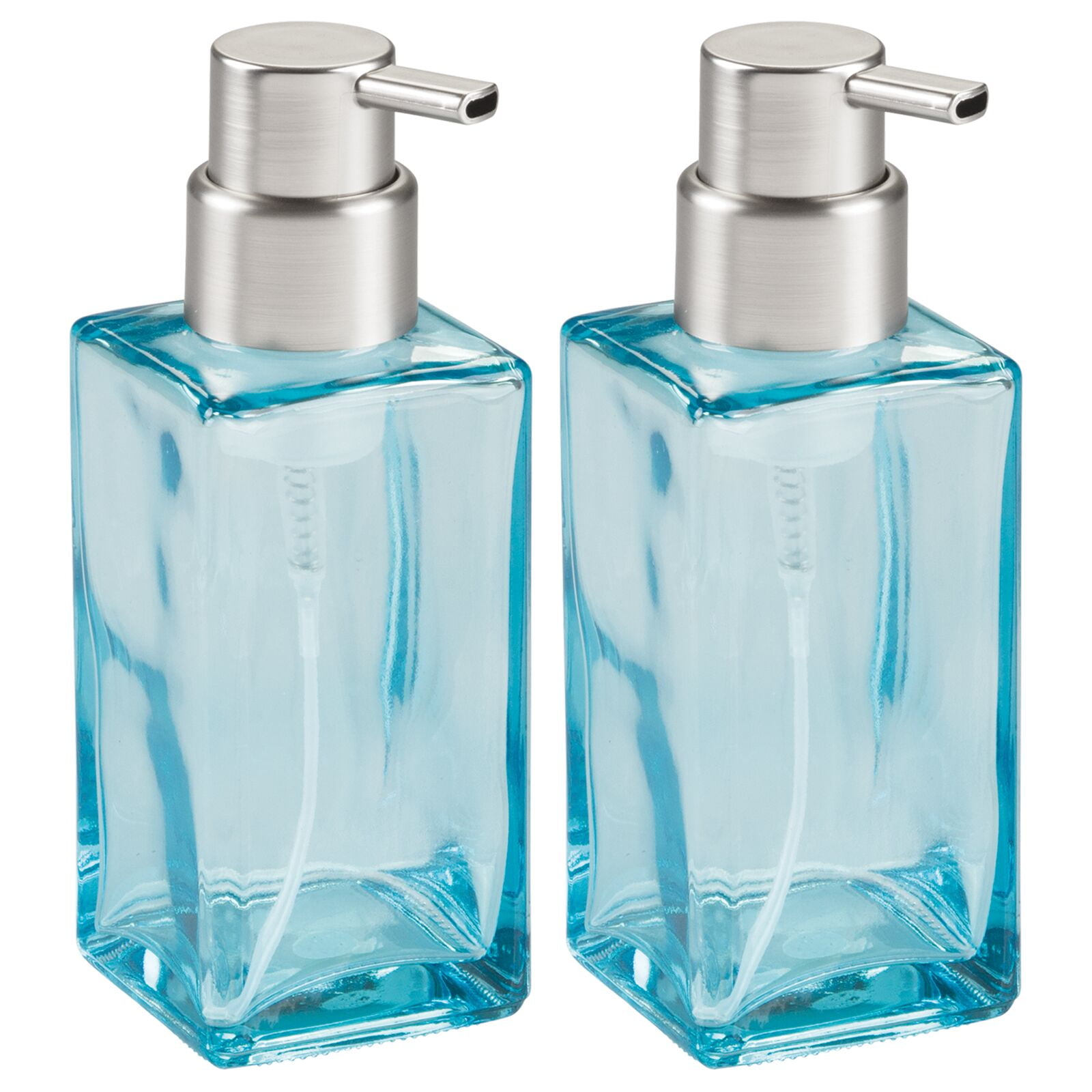 mDesign Glass Refillable Foaming Soap Dispenser Pump, 2 Pack - Blue ...