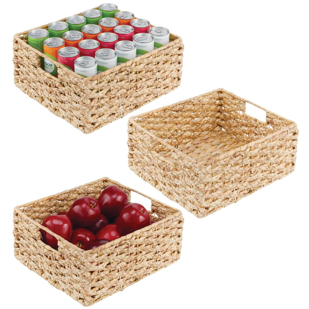 mDesign Hyacinth Braided Woven Pantry Bin Basket, Handles, 3 Pack ...