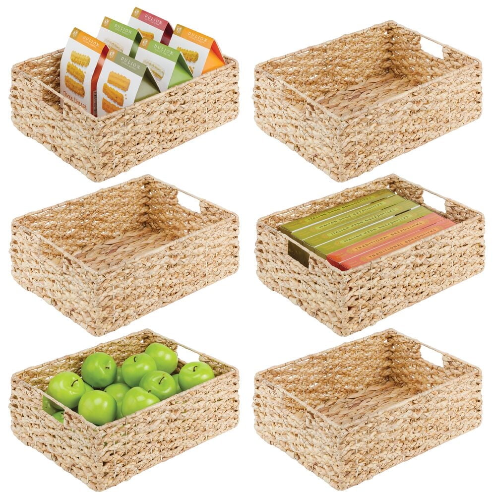 mDesign Home Storage Organizer, Natural Braided Woven Hyacinth Pantry ...