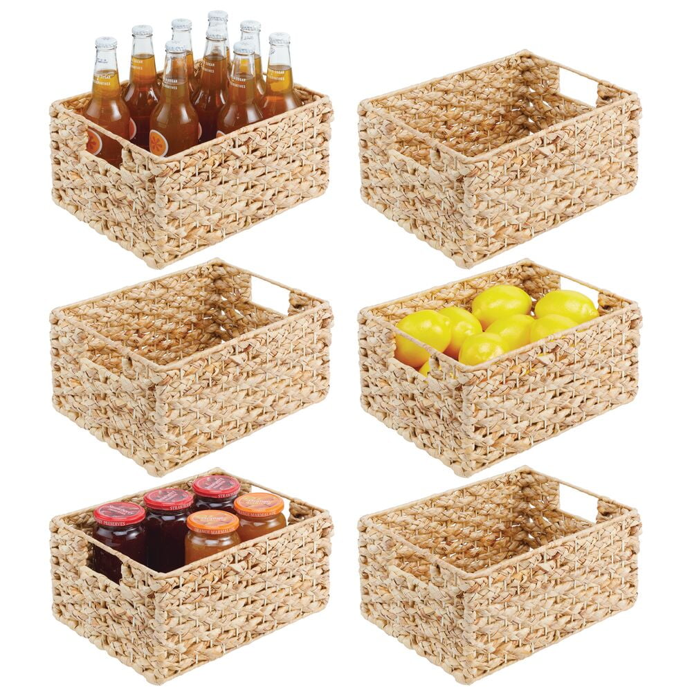 mDesign Hyacinth Braided Woven Pantry Bin Basket, Handles, 6 Pack ...