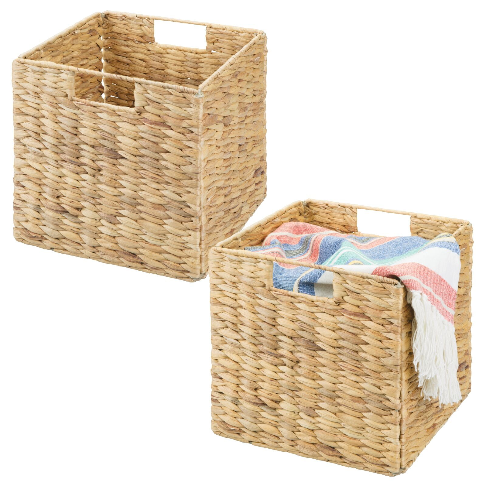 mDesign 2 Pack Hyacinth Woven Cube Storage Bin Basket Organizer with ...