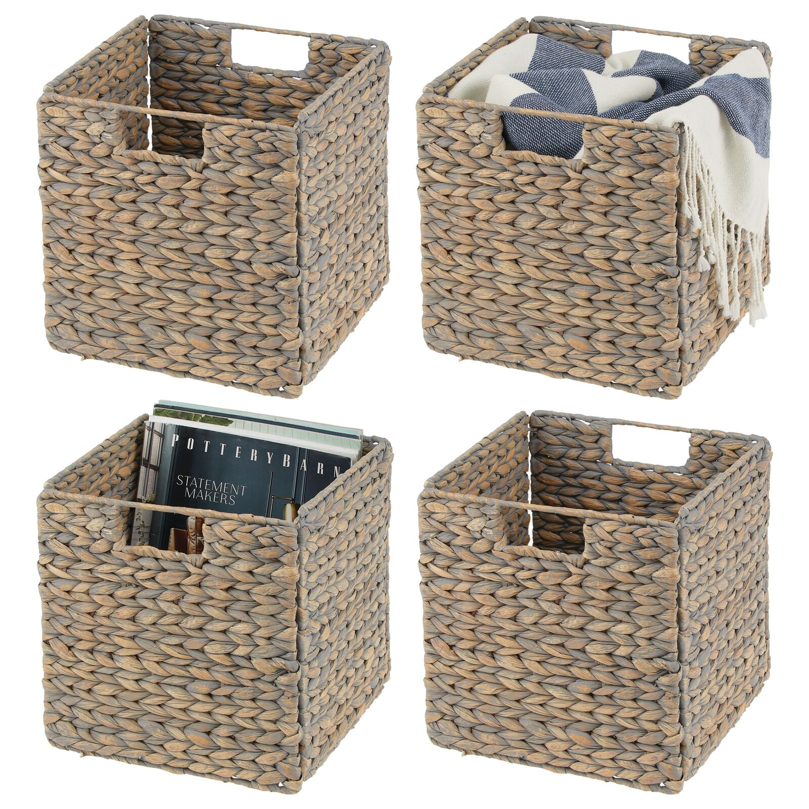 mDesign Hyacinth Woven Cube Bin Storage Cubicle Basket Organizer with ...