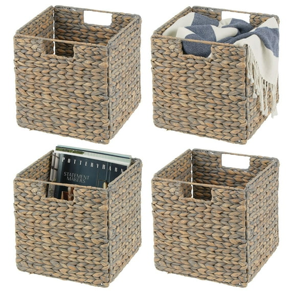 mDesign Hyacinth Woven Cube Bin Storage Cubicle Basket Organizer with ...
