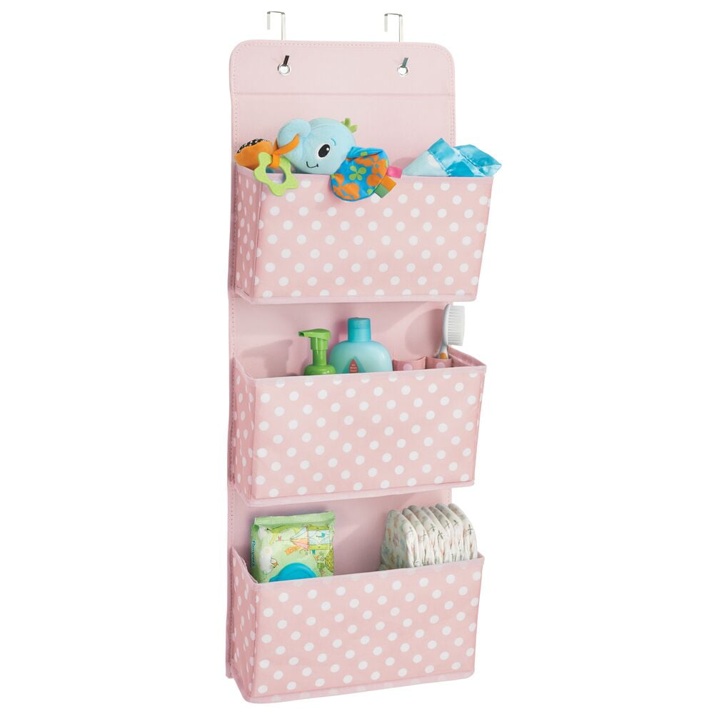 mDesign Kids Fabric Over Door Hanging Storage, 3 Pockets - Pink/White ...