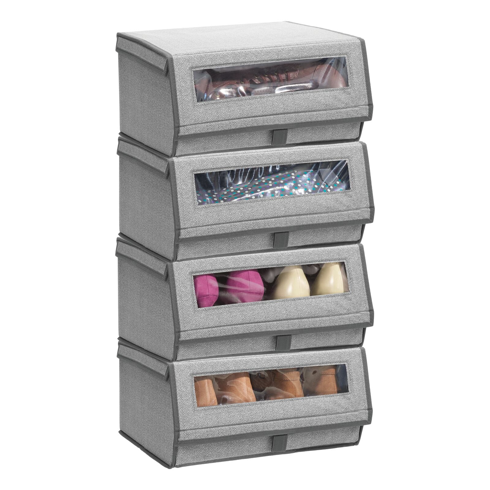 mDesign Large Fabric Closet Shoe Storage Box, 4 Pack, Gray Herringbone ...