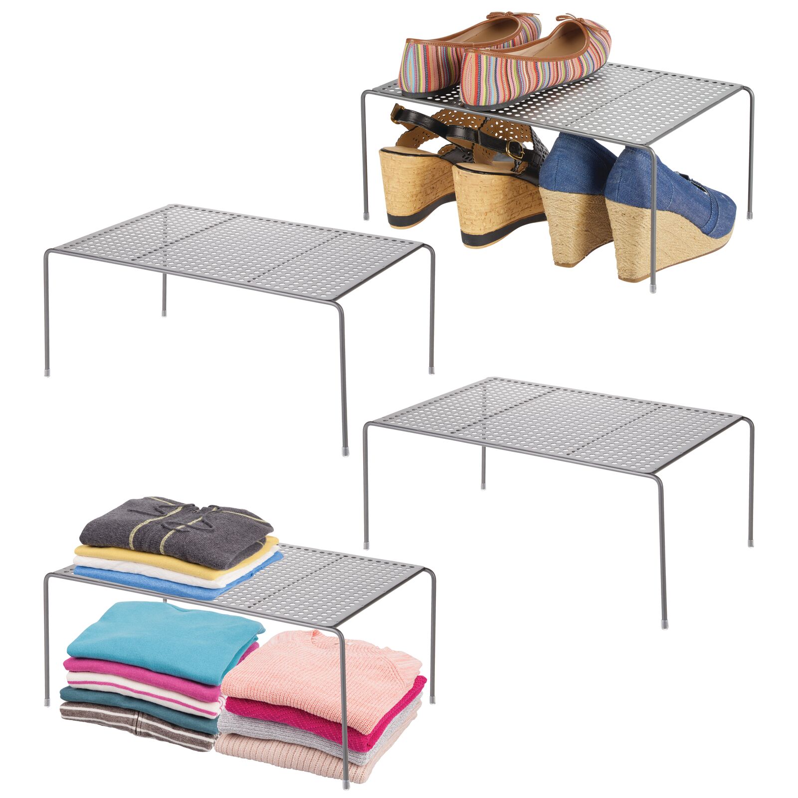 mDesign Large Metal Raised Closet Storage Shelf Organizer - 4 Pack ...