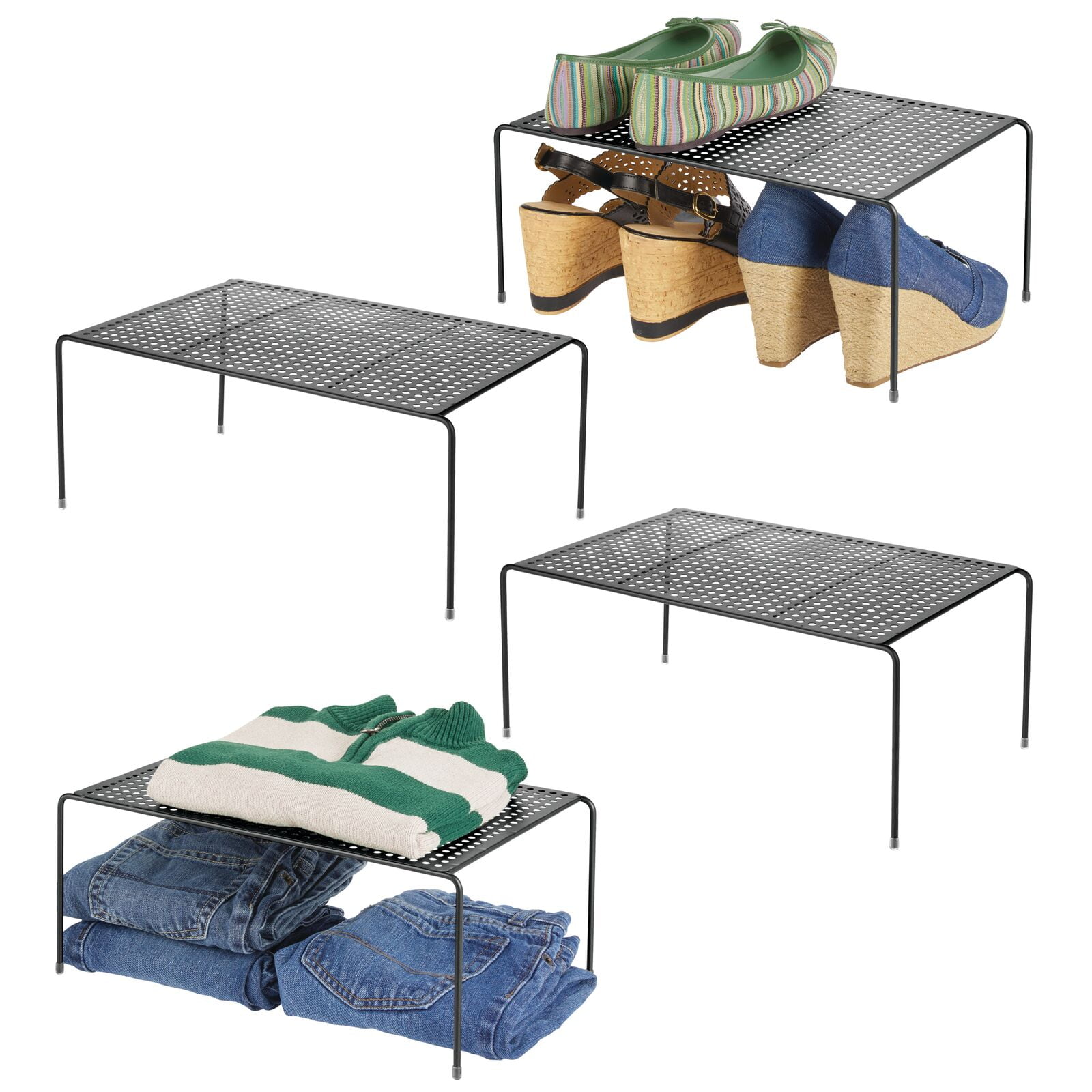 mDesign Metal Closet Storage Shelf Organizer Rack, Two-Tier Design ...