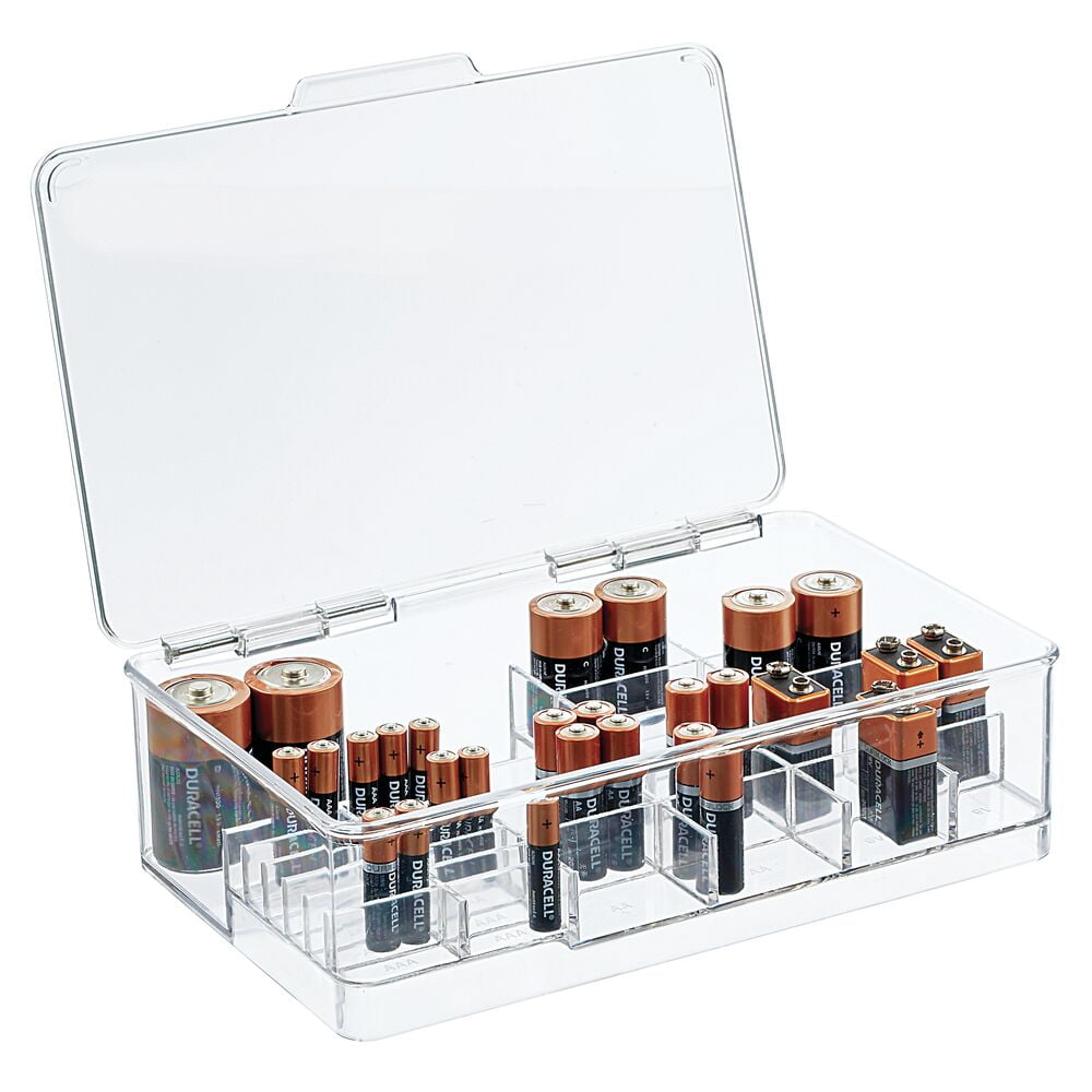 mDesign Large Plastic Stackable Divided Battery Organizer Box with Lid ...