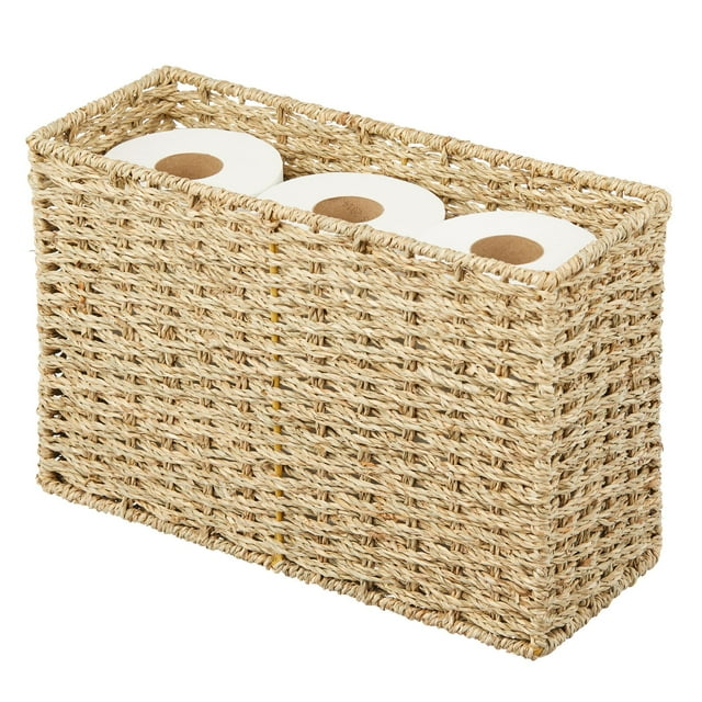 mDesign Large Rustic Woven Seagrass Toilet Tank Bathroom Storage Basket ...