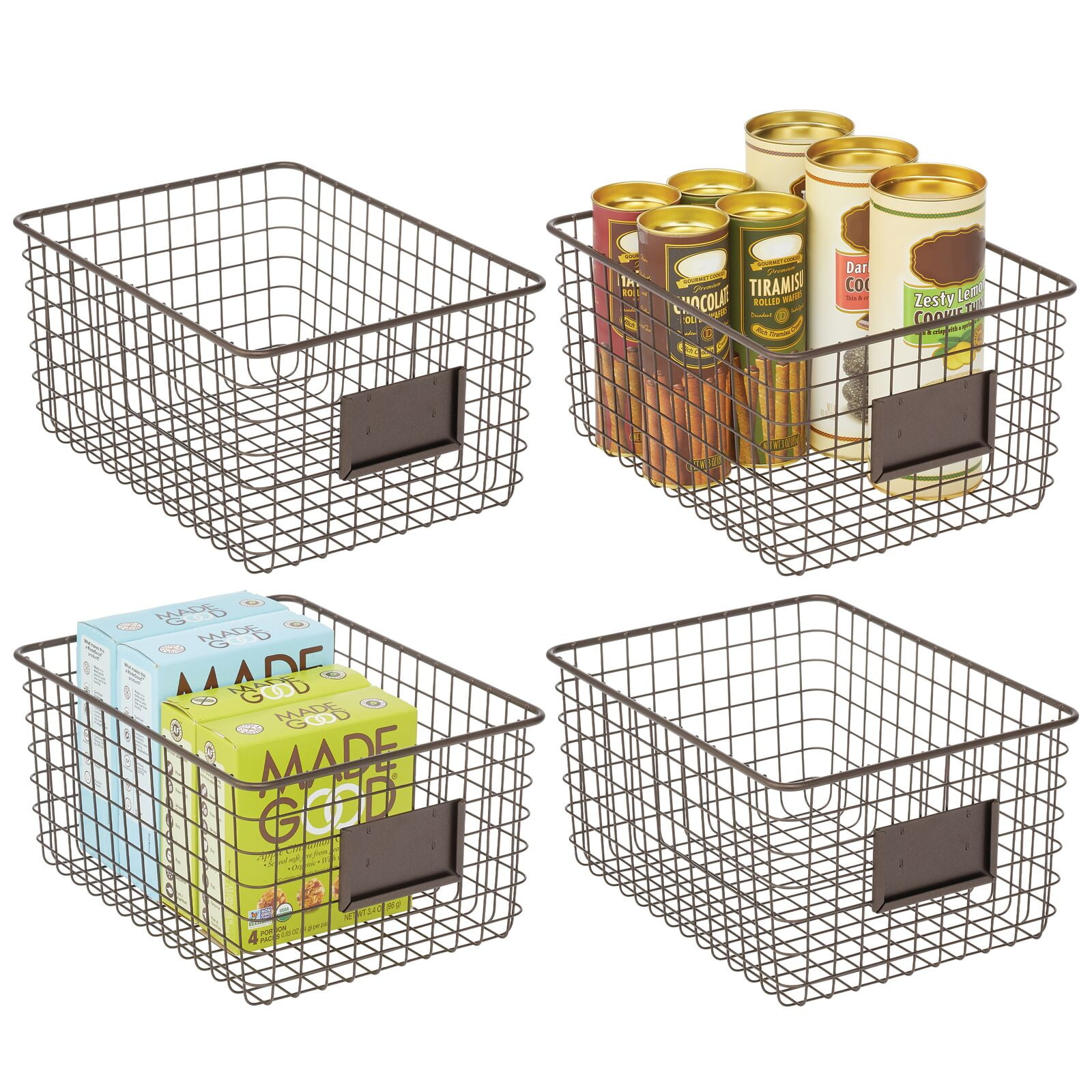 mDesign Large Steel Kitchen Organizer Basket with Label Slot, 4 Pack ...