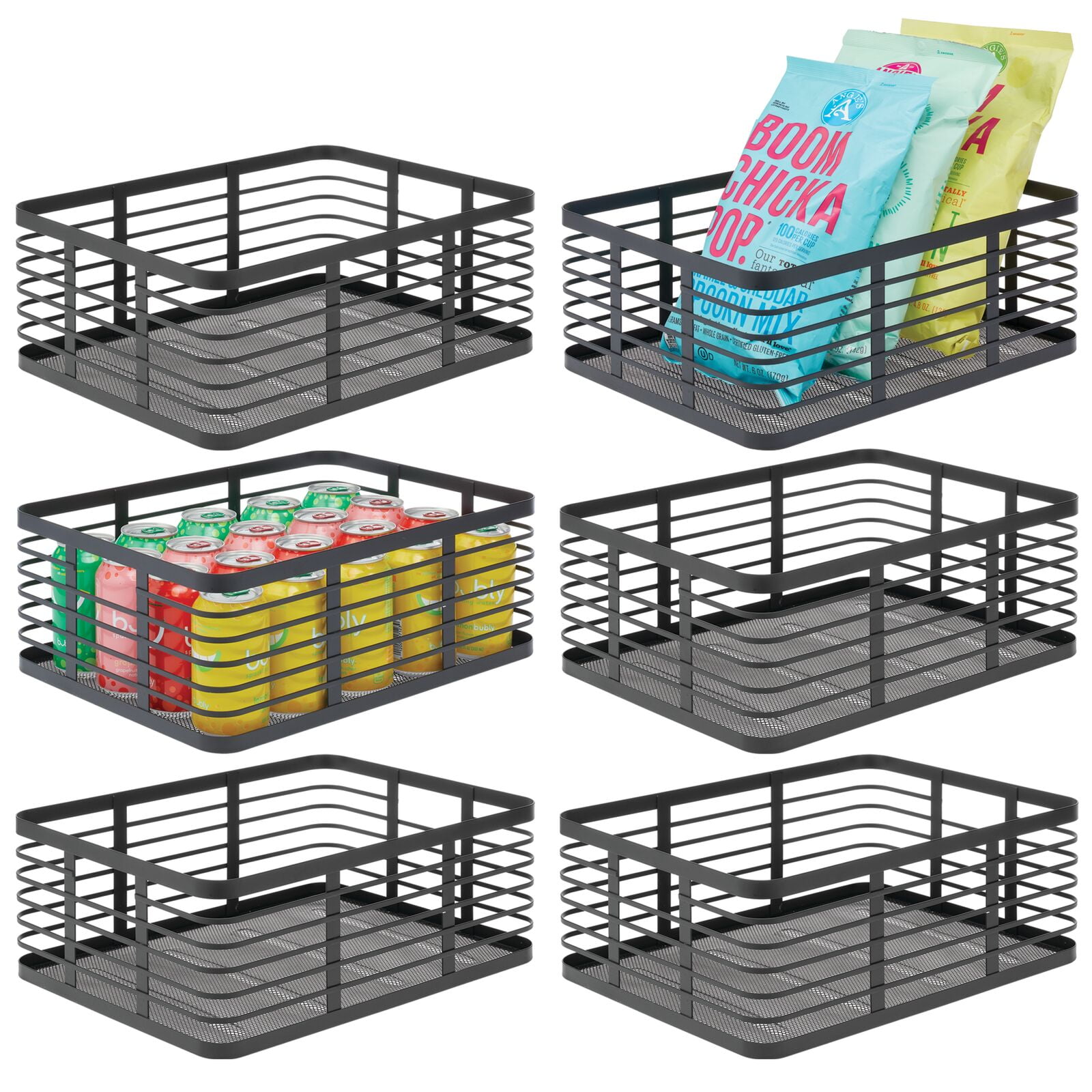 mDesign Large Steel Metal Kitchen Organizer Basket, Handles, 6 Pack ...
