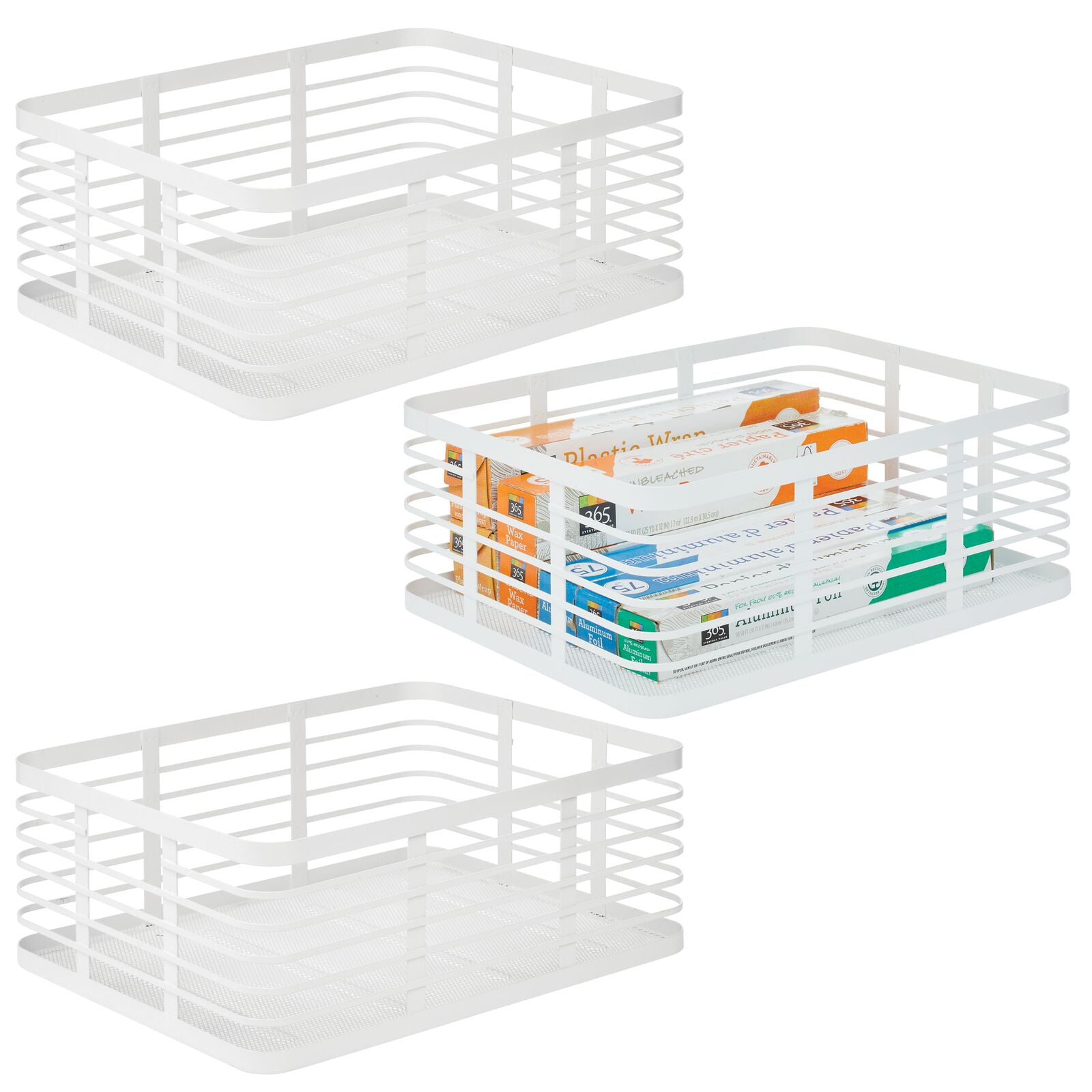 mDesign Large Steel Metal Kitchen Organizer Basket with Handles, 3 Pack ...