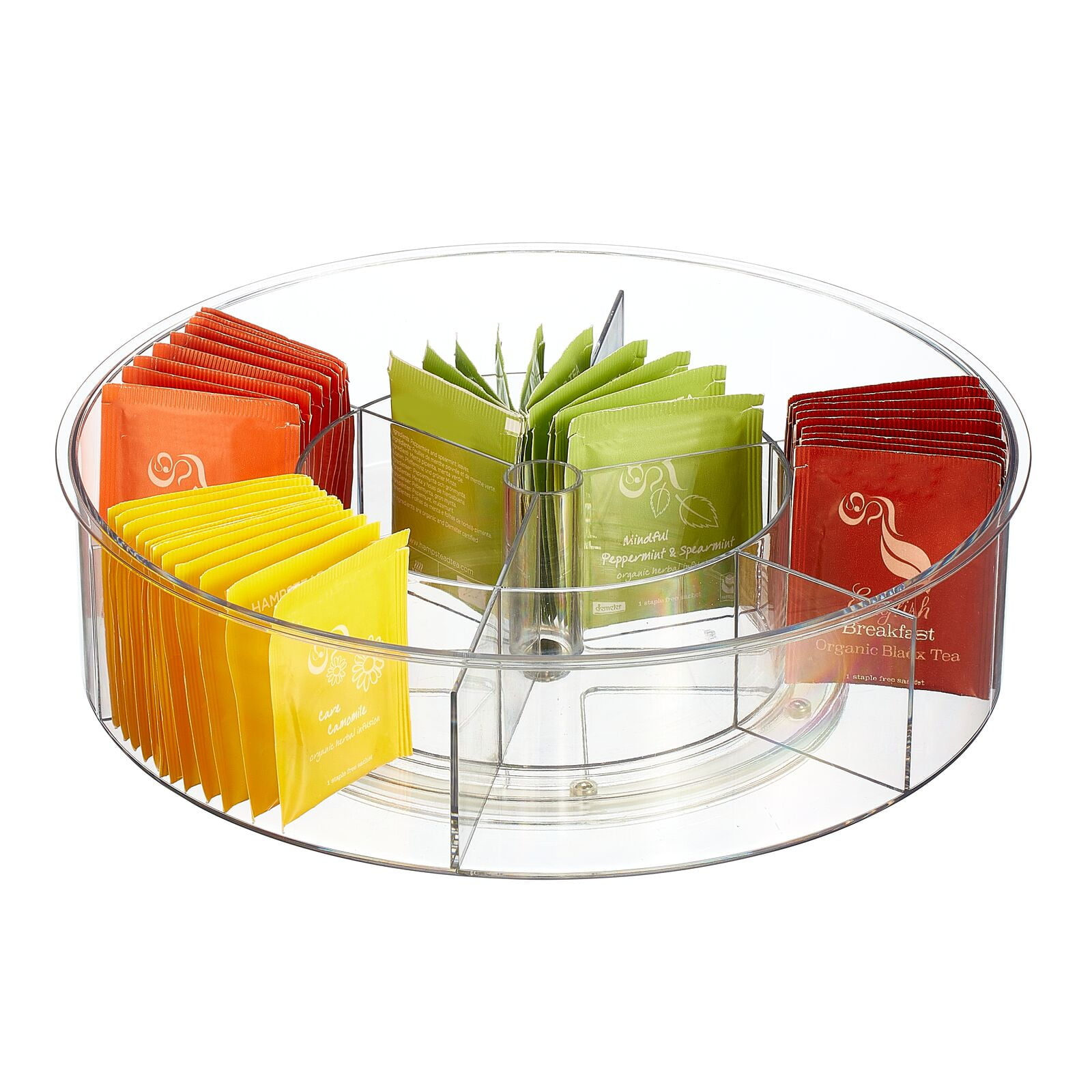 mDesign Lazy Susan Divided Turntable Tea Bag Spinner for Kitchen ...