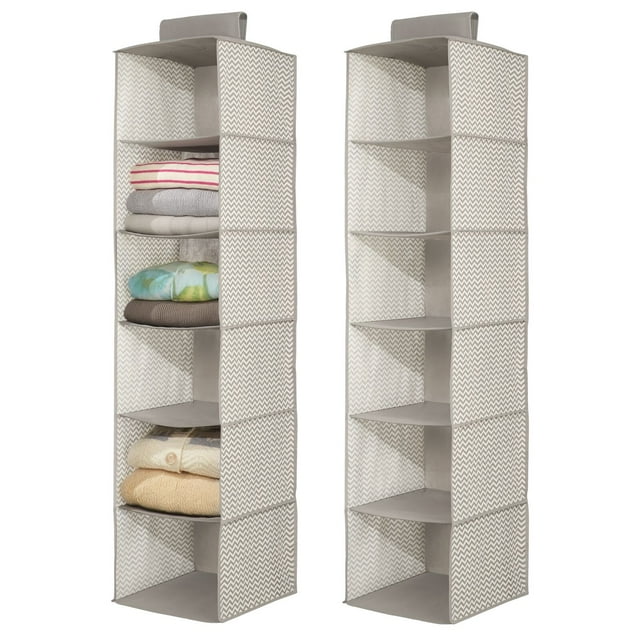 mDesign Long Fabric Over Closet Rod Hanging Organizer, 6 Shelves, 2 ...
