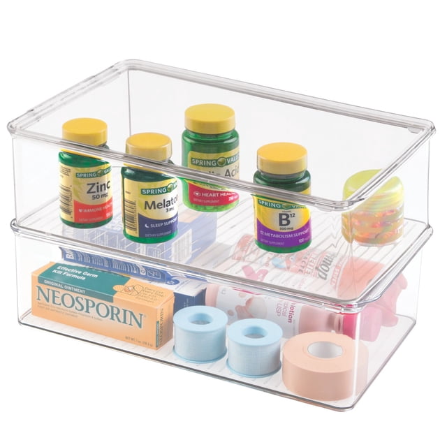 mDesign Long Plastic Bathroom Vanity Storage Organizer Box, Hinged Lid ...