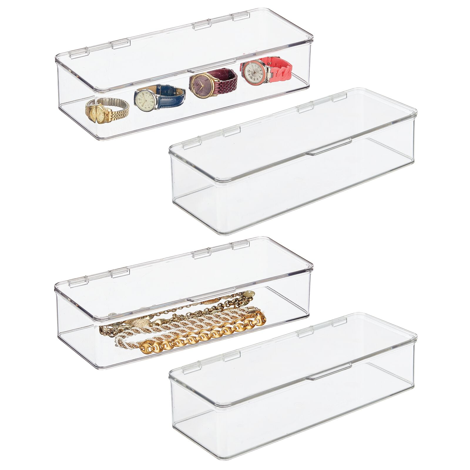 mDesign Stackable Storage Bins, Clear Plastic Closet Organizer Box with ...