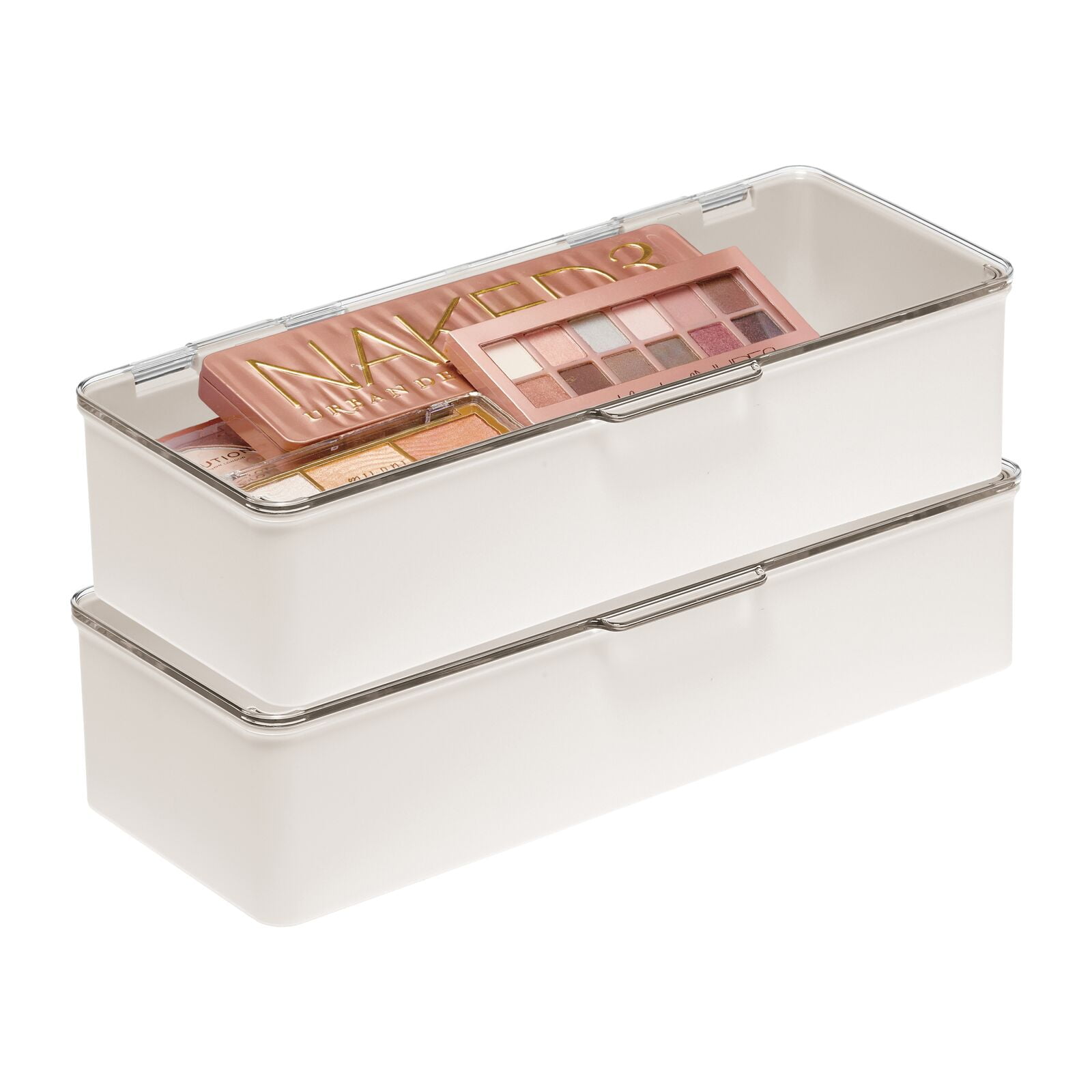 mDesign Long Plastic Cosmetic Storage Box with Hinged Lid, 2 Pack ...