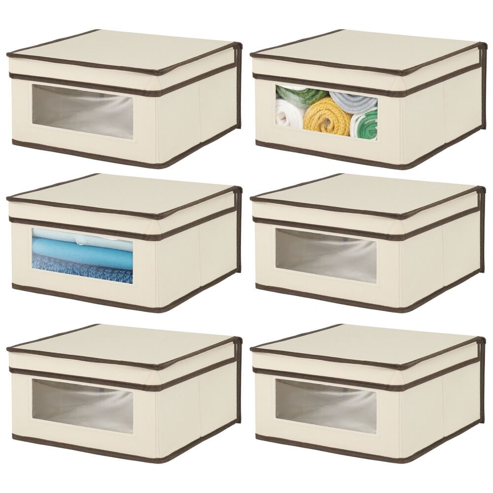 mDesign Medium Fabric Closet Storage Box, Window/Lid, 6 Pack, Cream ...