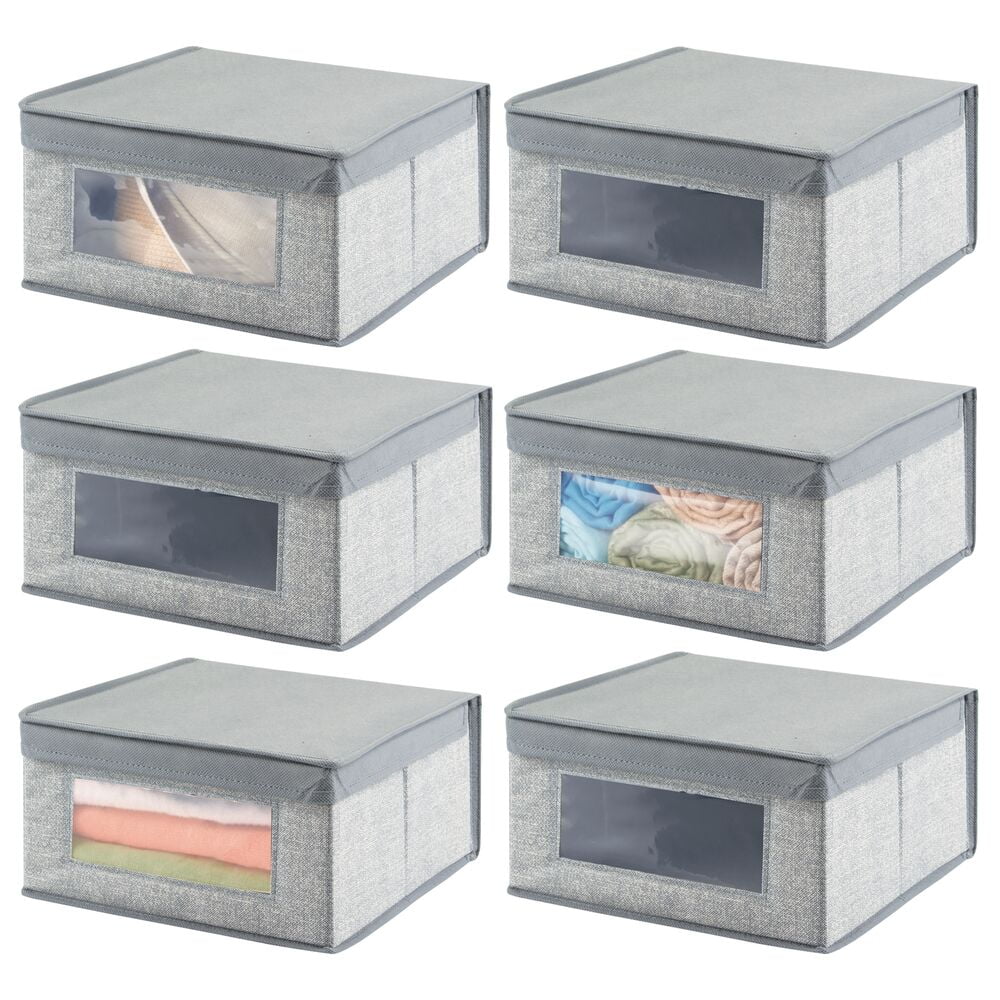 mDesign Medium Fabric Closet Storage Box with Front Window/Lid, 6 Pack ...