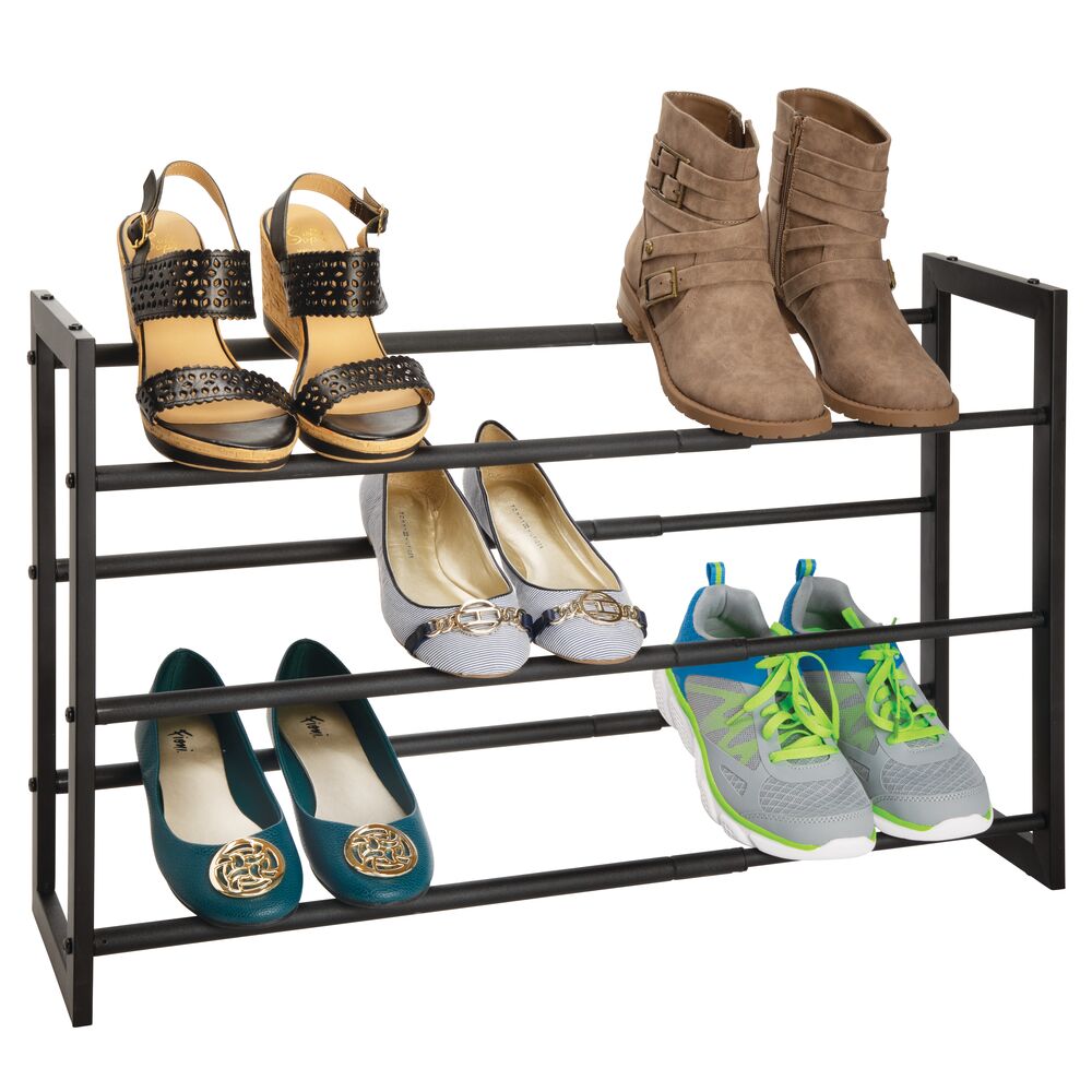 mDesign Metal 3 Tier Adjustable/Expandable Shoe and Boot Rack - Black ...