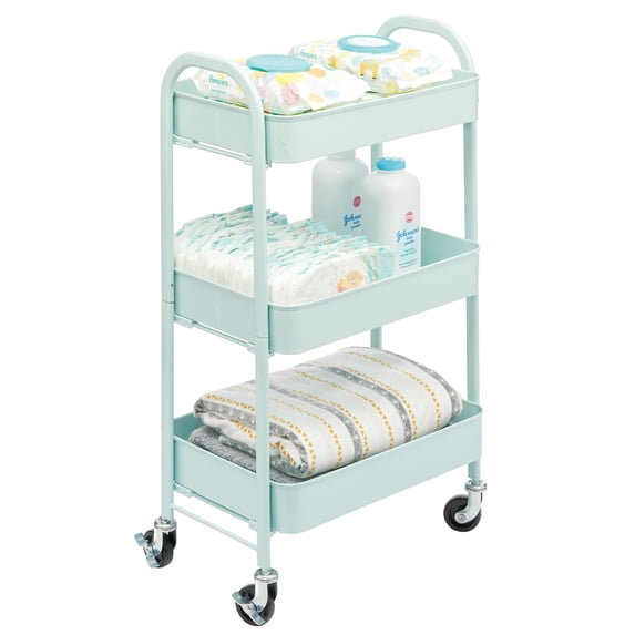 mDesign Small Bathroom Movable 3-Tier Metal Rolling Utility Storage ...