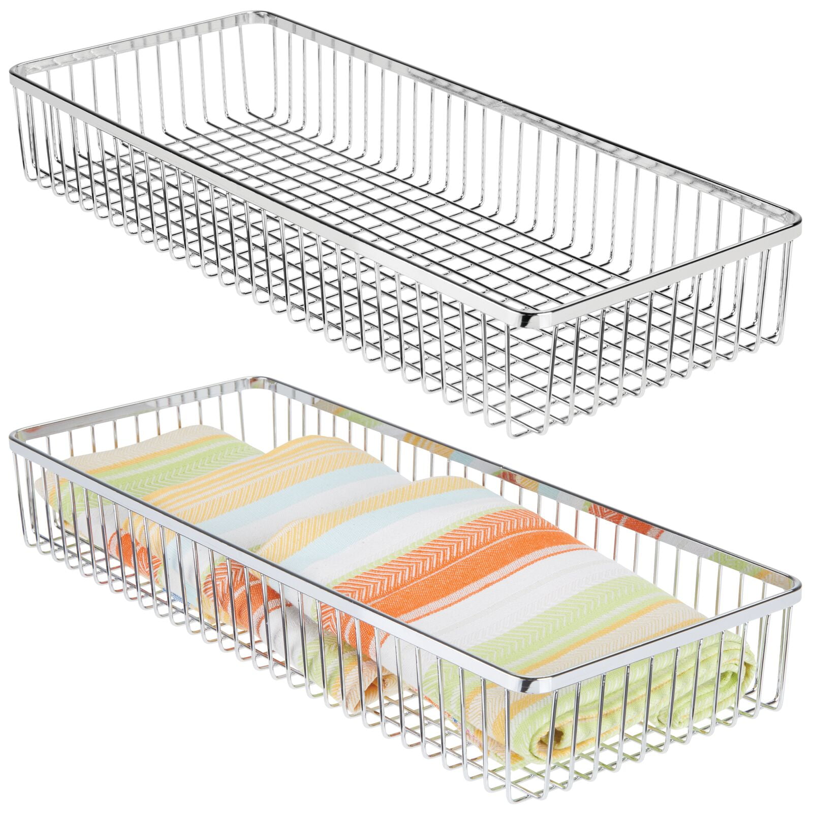 mDesign Metal Farmhouse Kitchen Cabinet Drawer Organizer Basket, 2 Pack ...